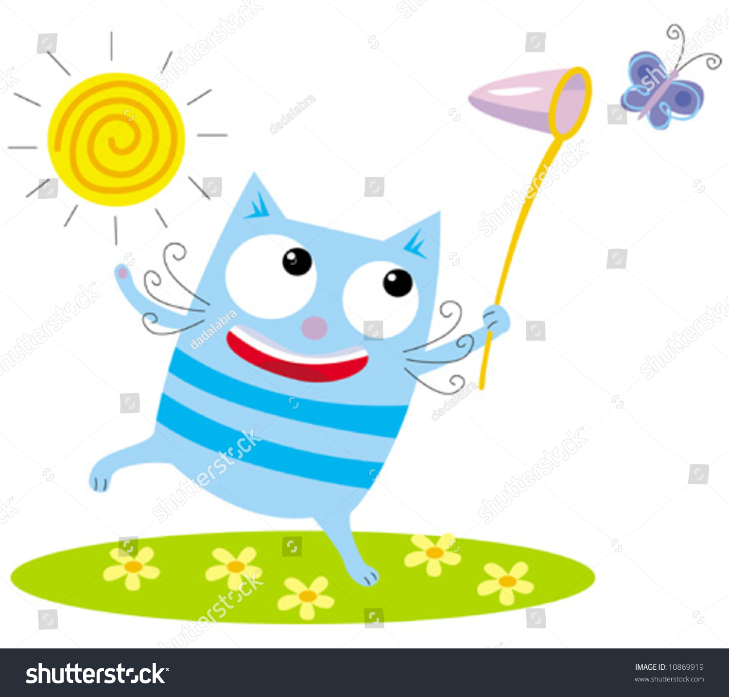 Vector Cartoon Cat Chasing Butterfly Stock Vector (Royalty Free) 10869919