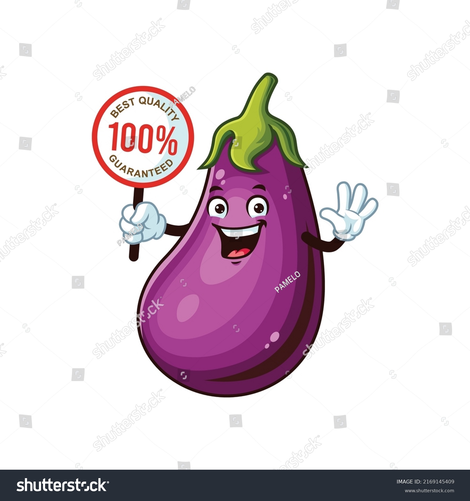 Vector Cartoon Character Mascot Eggplant Holding Stock Vector Royalty
