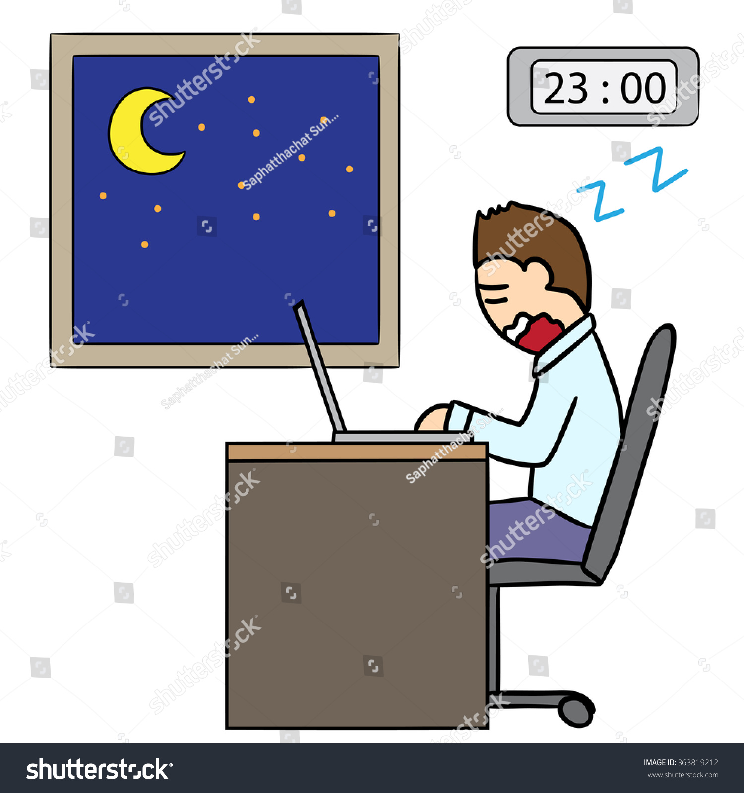 Vector Cartoon Character Man Overtime Stock Vector (Royalty Free ...