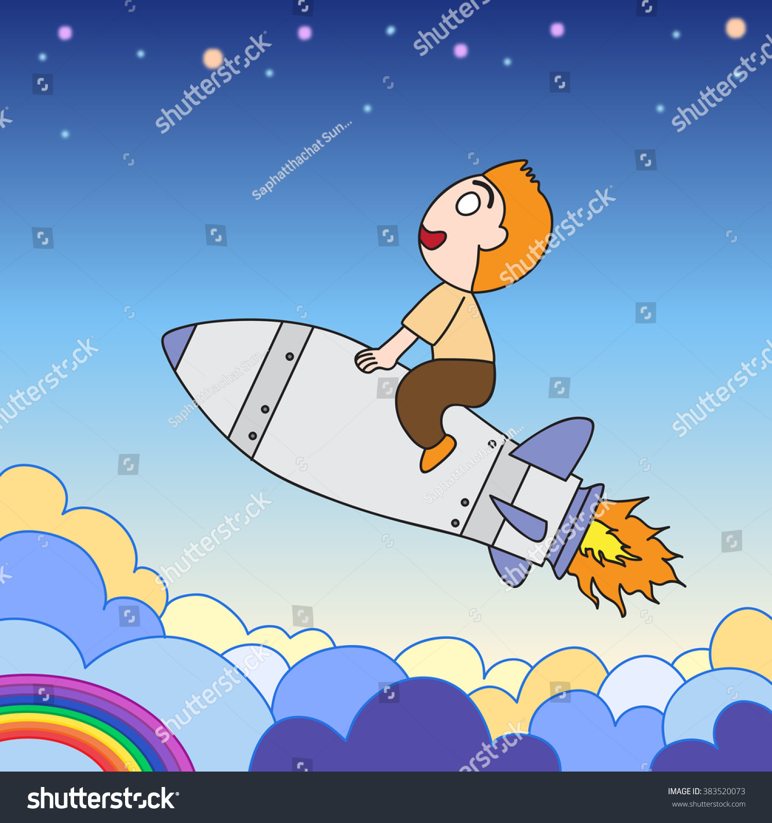 Vector Cartoon Character Man Riding Rocket 스톡 벡터(로열티 프리) 383520073 ...