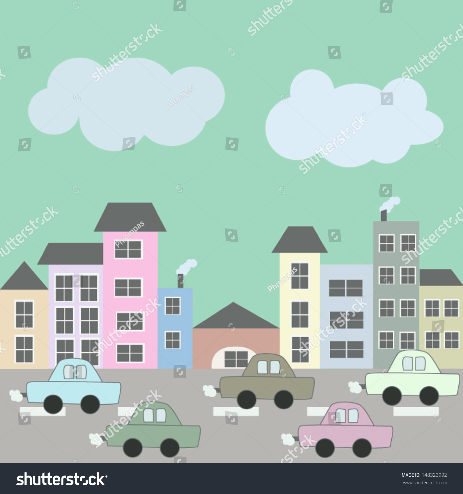 Vector Cartoon City Landscape Stock Vector (Royalty Free) 148323992 ...