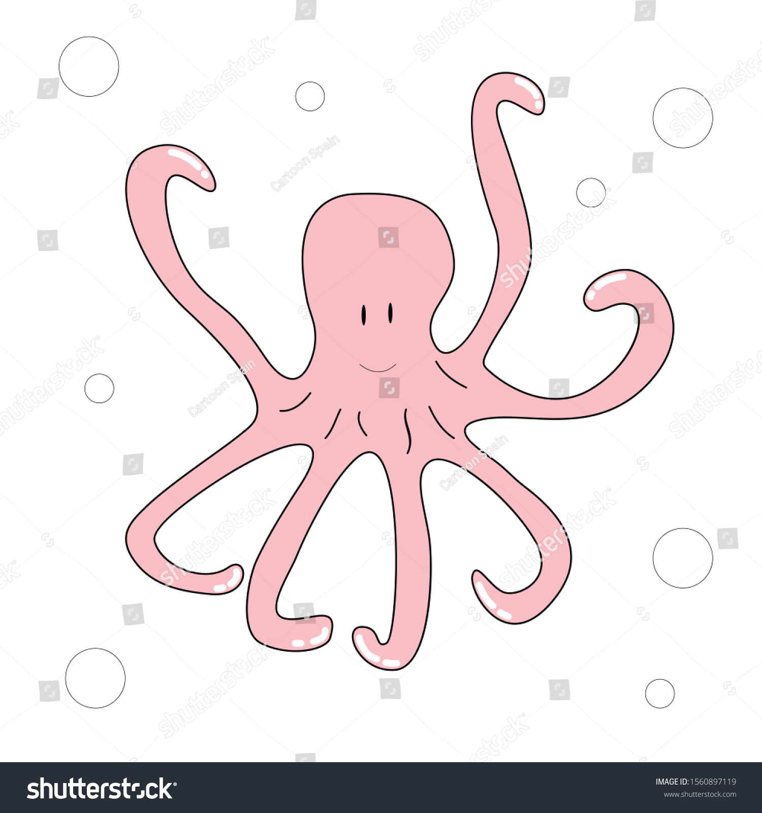 Vector Cartoon Cute Pink Octopus Stock Vector (Royalty Free) 1560897119