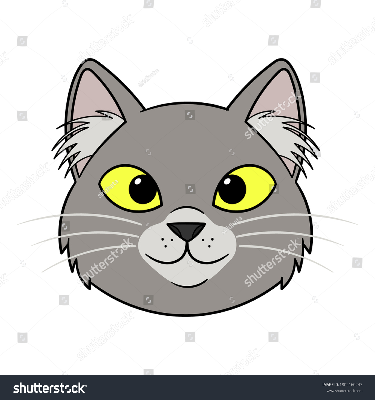Vector Cartoon Grey Cat Illustration Stock Vector (Royalty Free) 1802160247