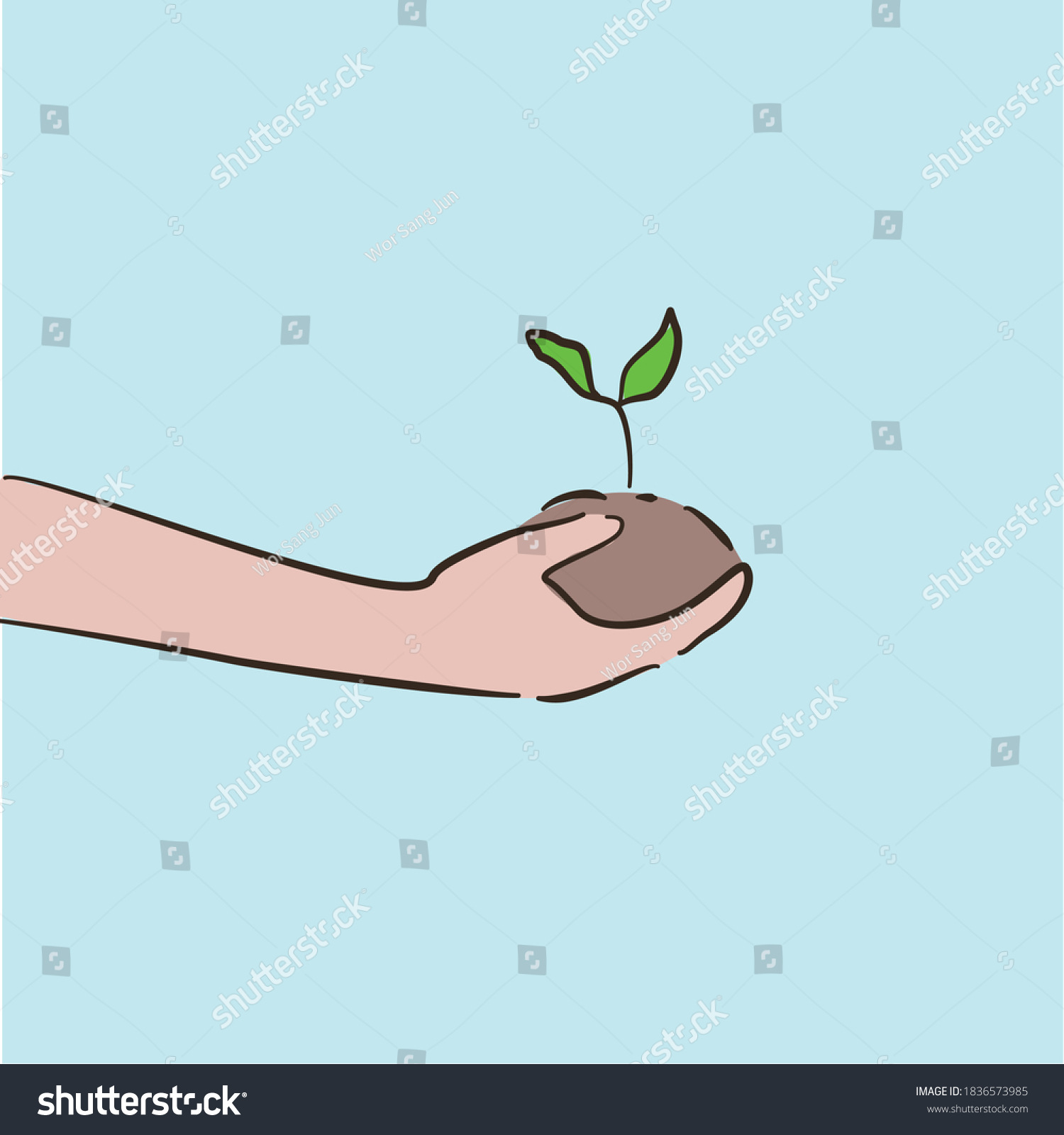 Vector Cartoon Hand Holding Sapling Growing Stock Vector (Royalty Free ...