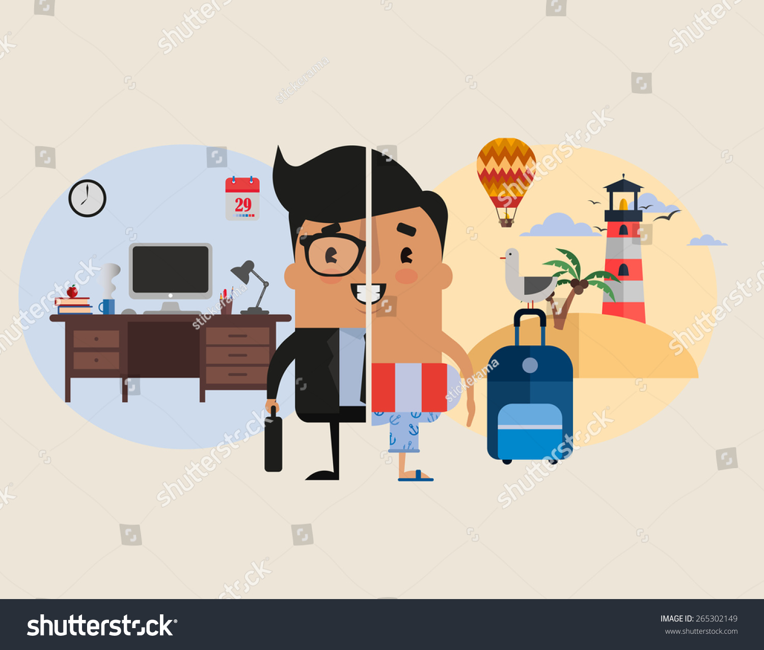 Vector Cartoon Illustration Work Vacation 库存矢量图（免版税）265302149 ...