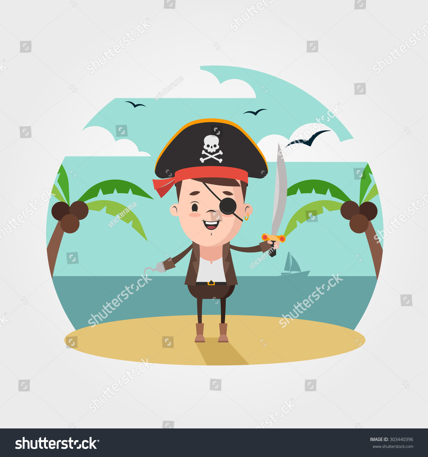 Vector Cartoon Pirate On Beach Stock Vector (Royalty Free) 303440396 ...