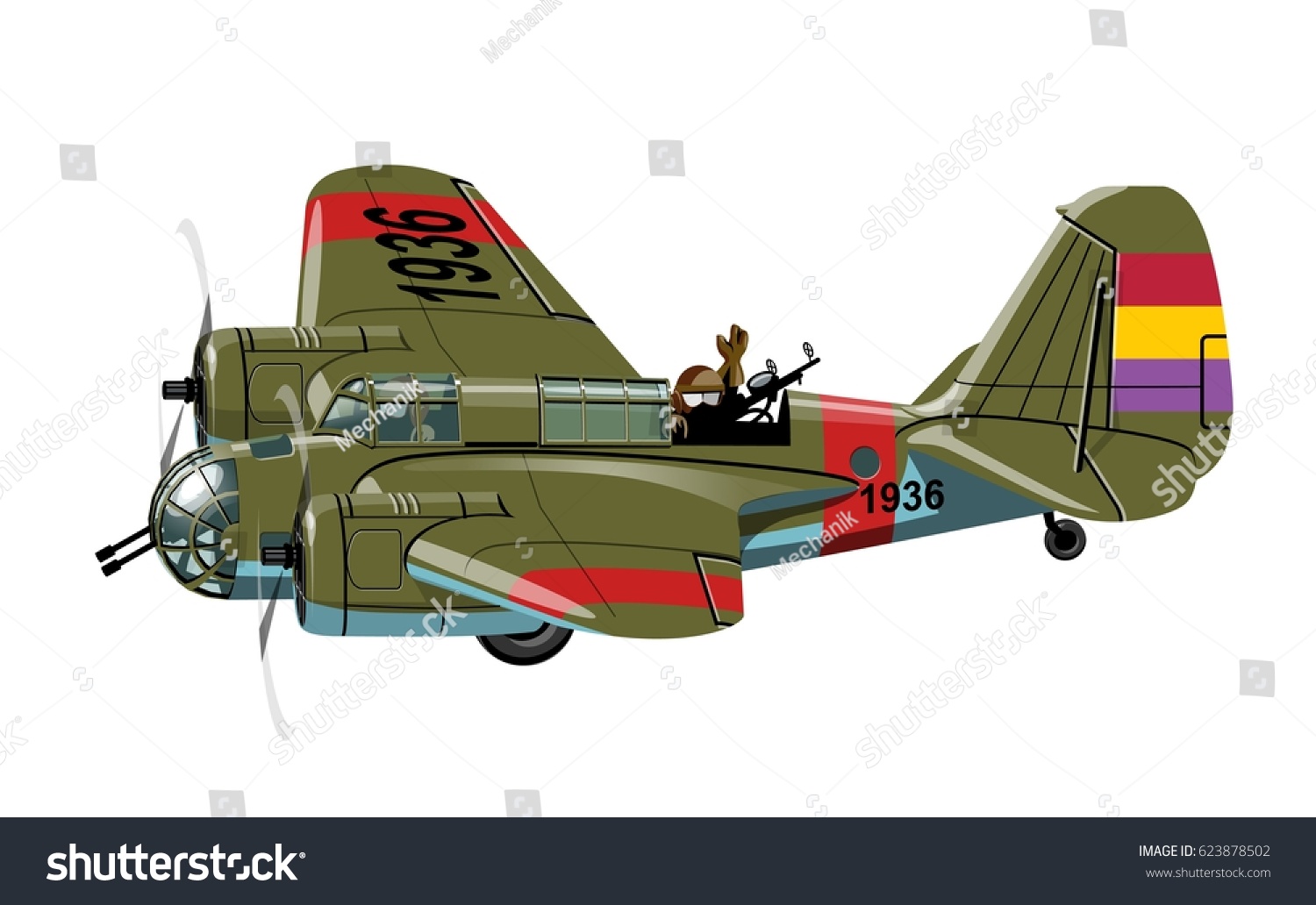 Vector Cartoon Retro Bomber Plane Available Stock Vector 623878502 ...