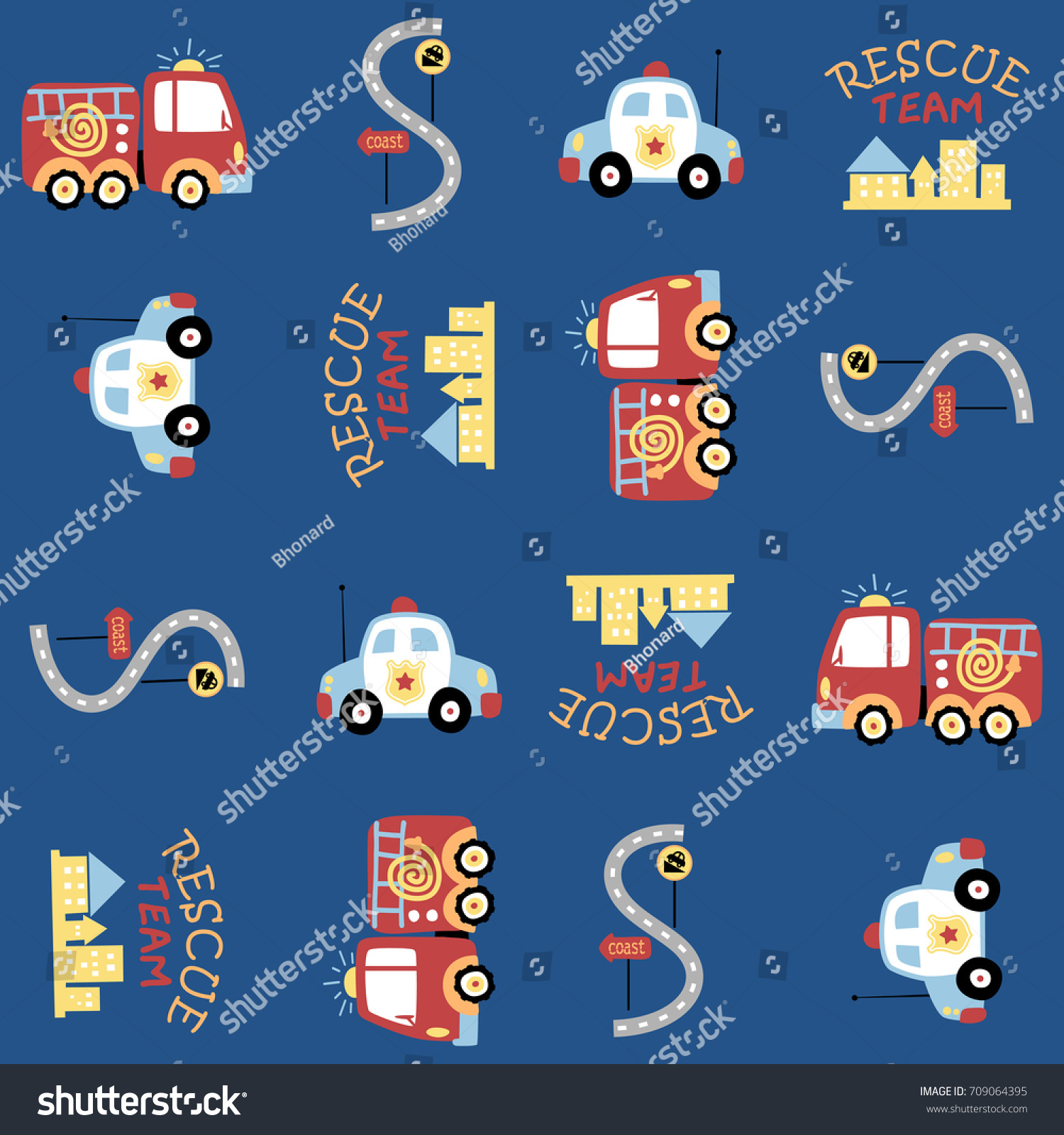 Vector Cartoon Seamless Pattern Rescue Team: vector de stock (libre de ...