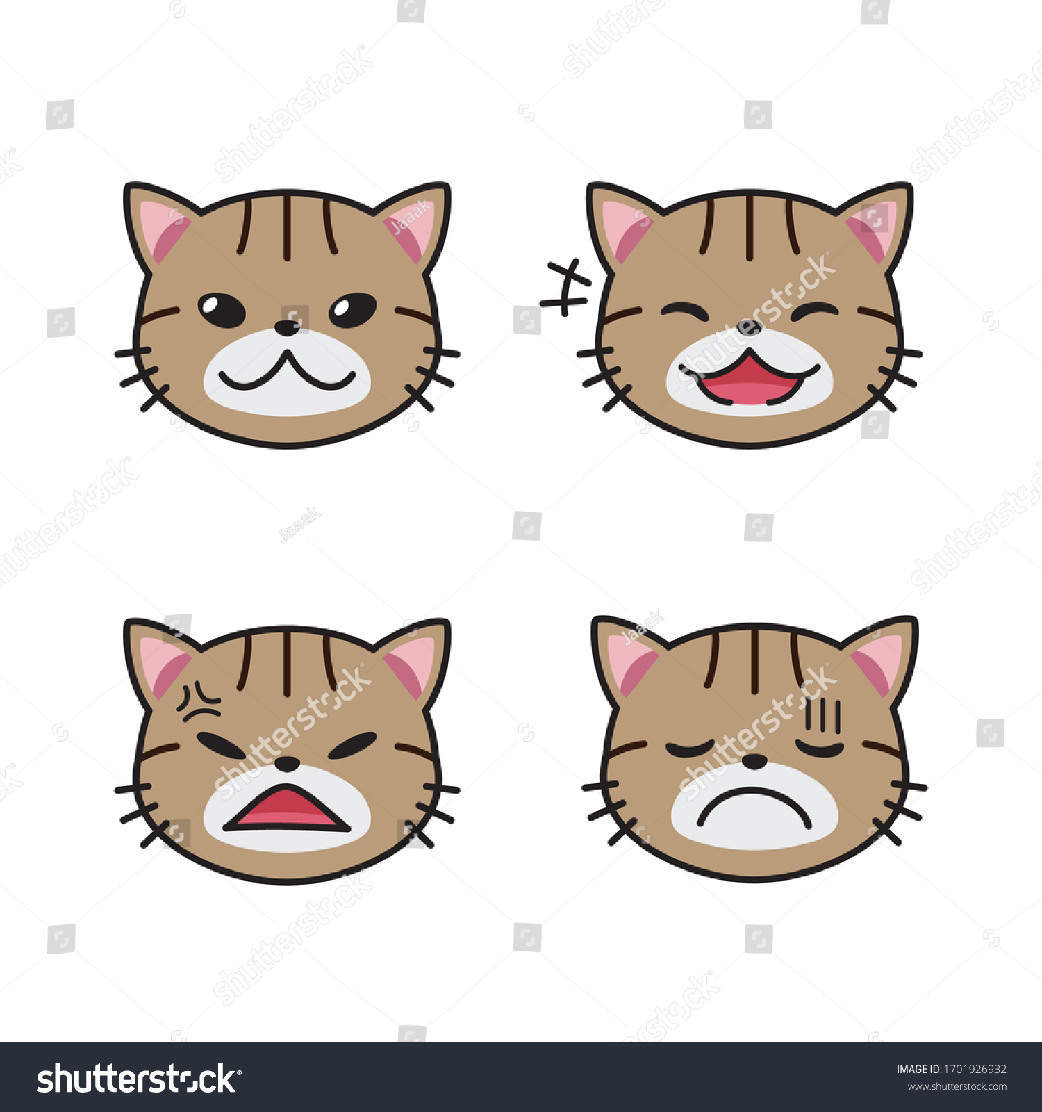 Vector Cartoon Set Tabby Cat Faces เวกเตอร์สต็อก ปลอดค่าลิขสิทธิ์