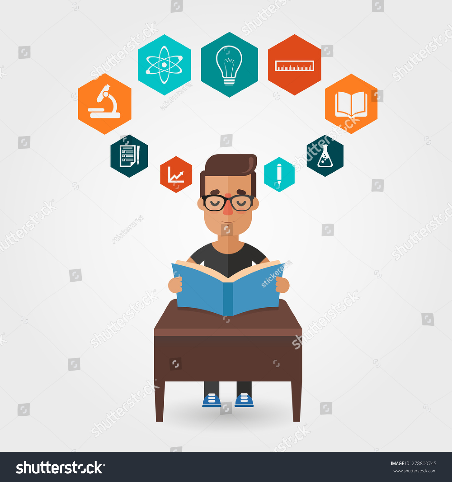 Vector Cartoon Student Reading Book Stock Vector 278800745 - Shutterstock