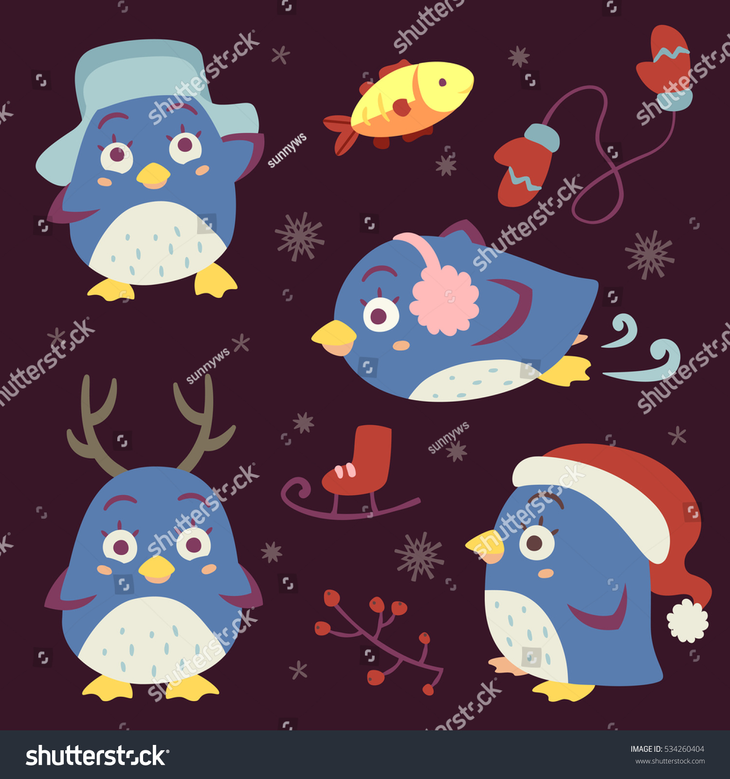 Vector Cartoon Style Penguin Set: vector de stock (libre de regalías ...