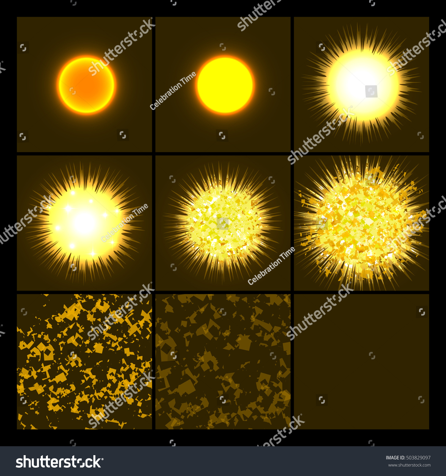 Vector Cartoon Sun Explosion Set Animation: vector de stock (libre de ...