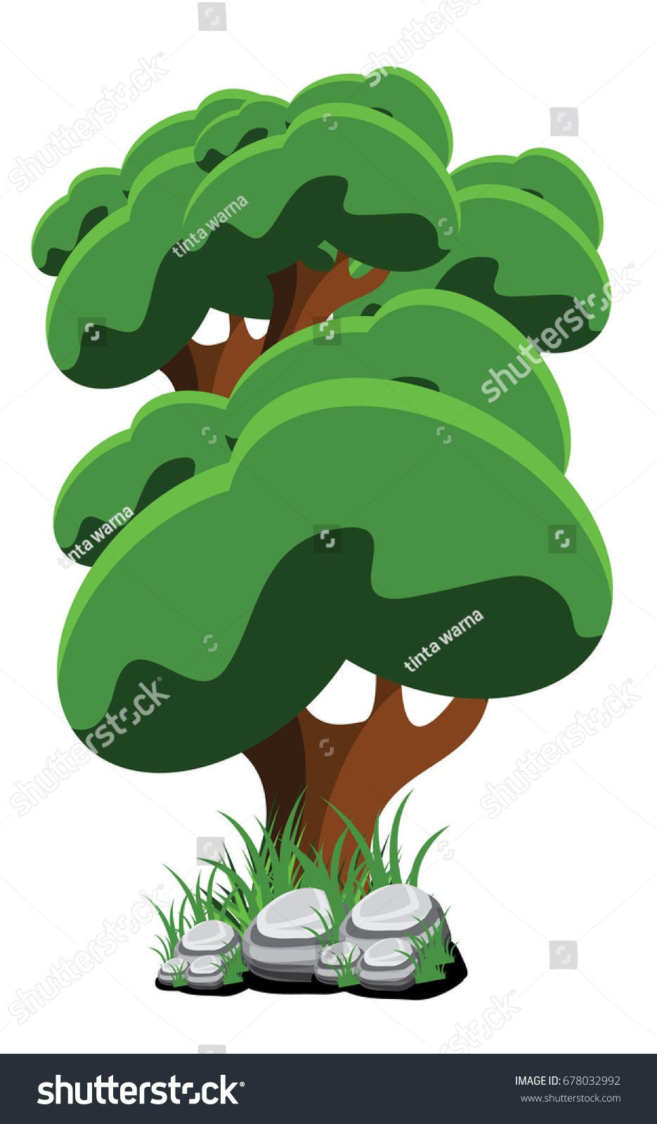 Vector Cartoon Trees Rocks Illustration Stock Vector (Royalty Free ...