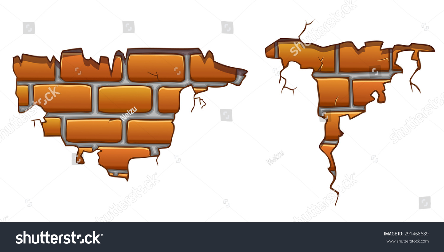 Vector Cartoon Wall Crack Orange Bricks Stock Vector 291468689 ...