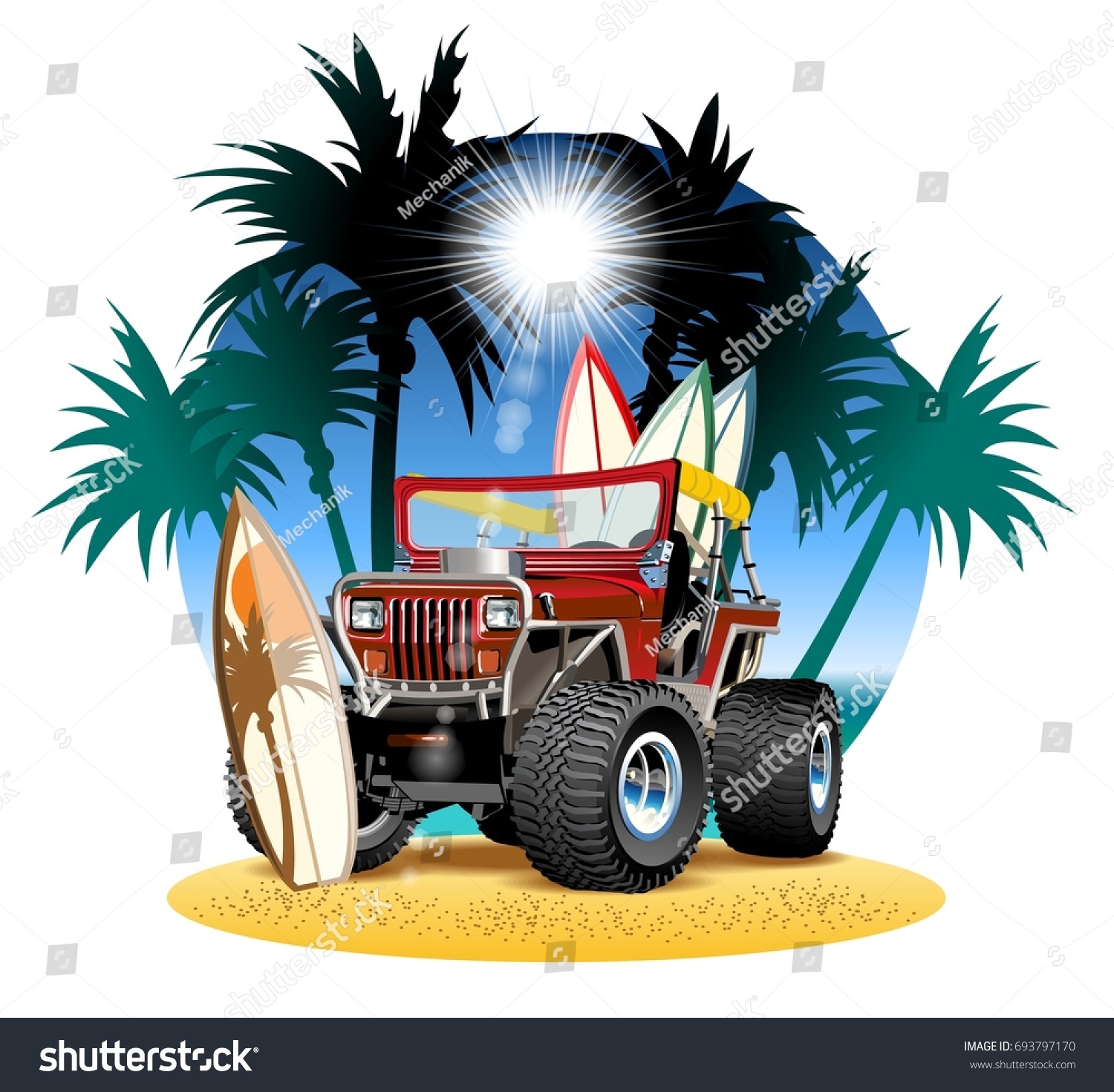 Vector Cartoon 4x4 Car On Beach Stock Vector (Royalty Free) 693797170 ...