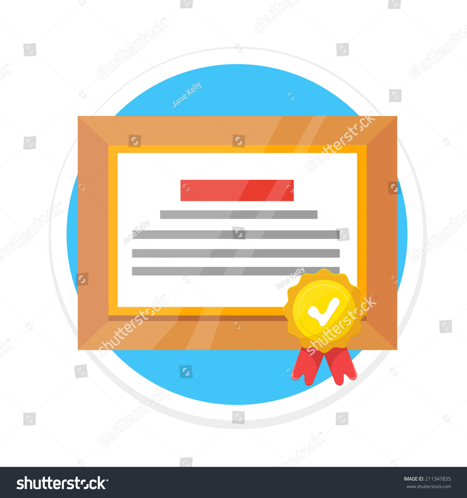 Vector Certificate Flat Round Icon Stock Vector (Royalty Free) 211347835