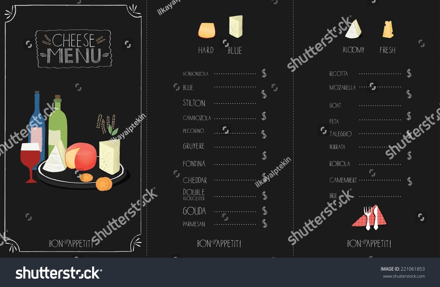 Vector Cheese Wine List Template Stock Vector (Royalty Free) 221061853 ...