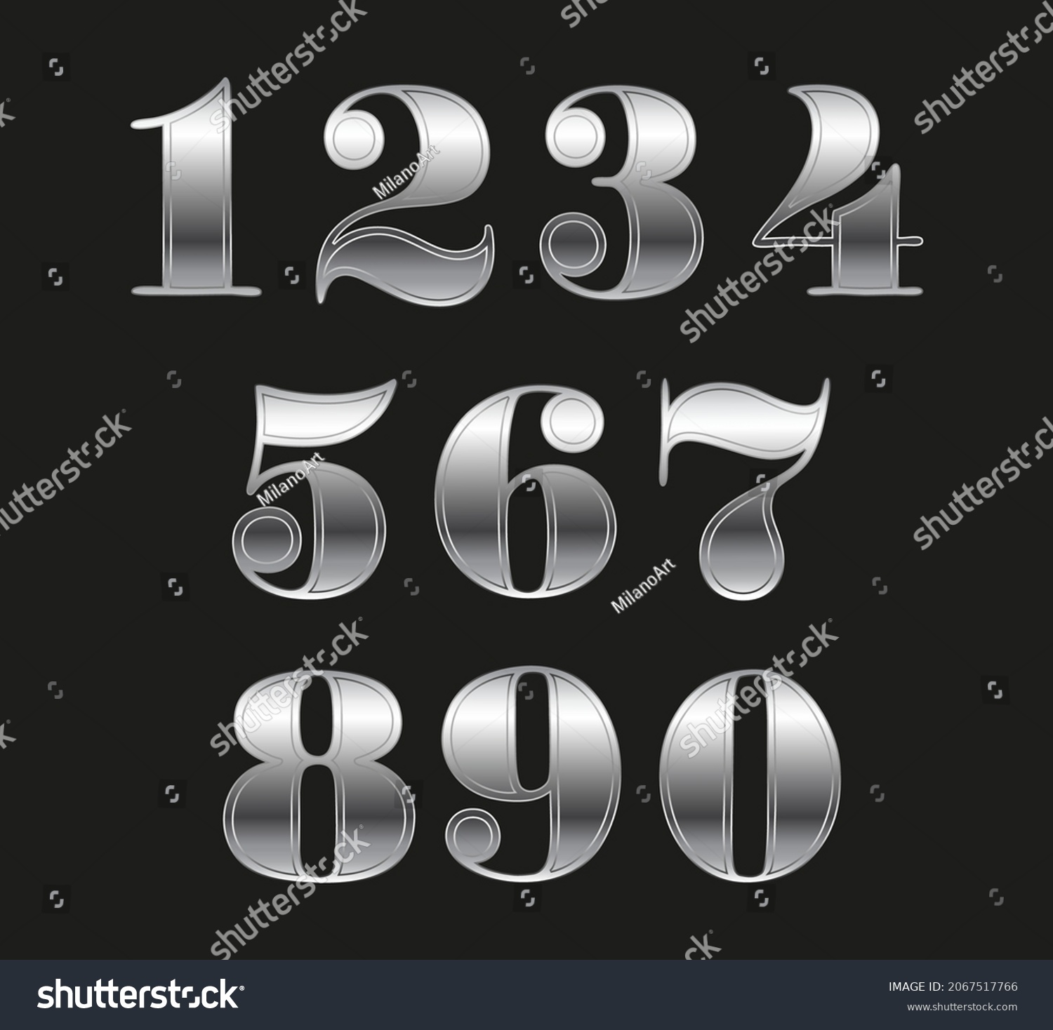 Vector Chrome Numbersmetal Numbers Set Stock Vector (Royalty Free ...