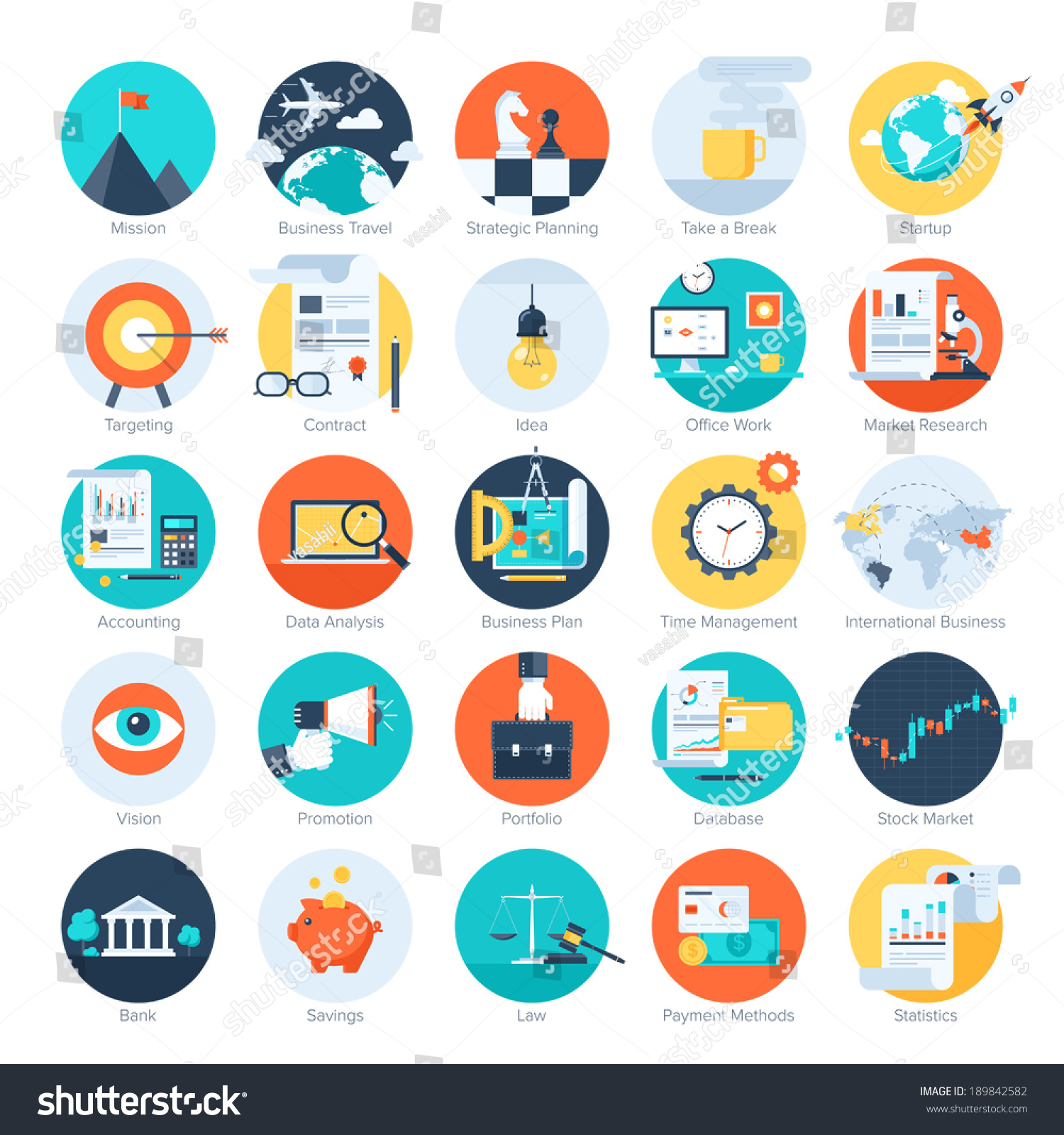 화려한 플랫 비즈니스 및 재무 아이콘의 스톡 벡터로열티 프리 189842582 Shutterstock