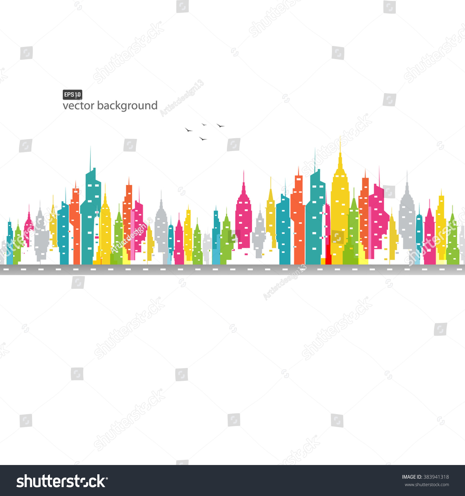 Vector Colorful City Background: เวกเตอร์สต็อก (ปลอดค่าลิขสิทธิ์ ...