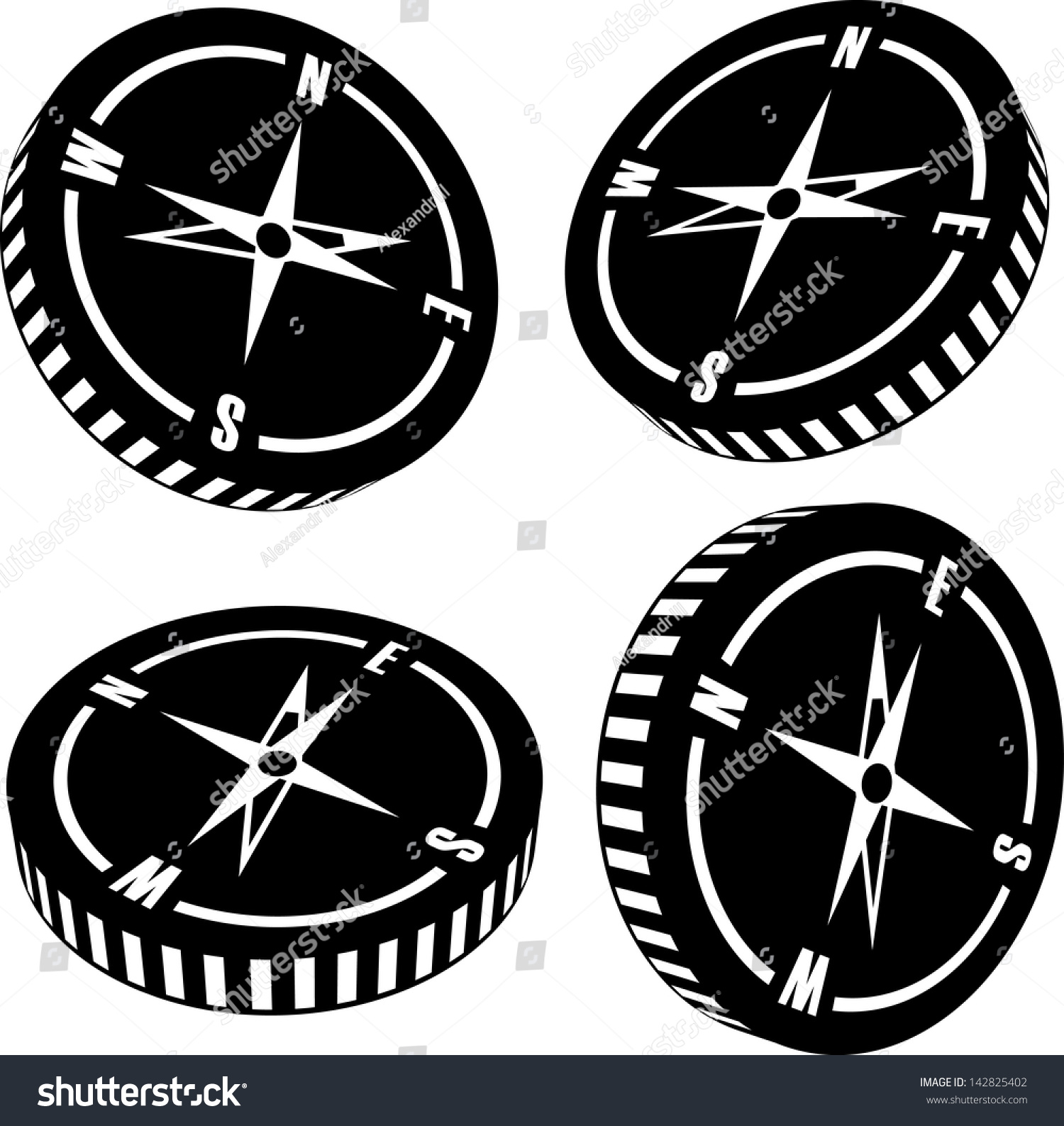 Vector Compass Silhouettes On White Background Stock Vector (Royalty ...