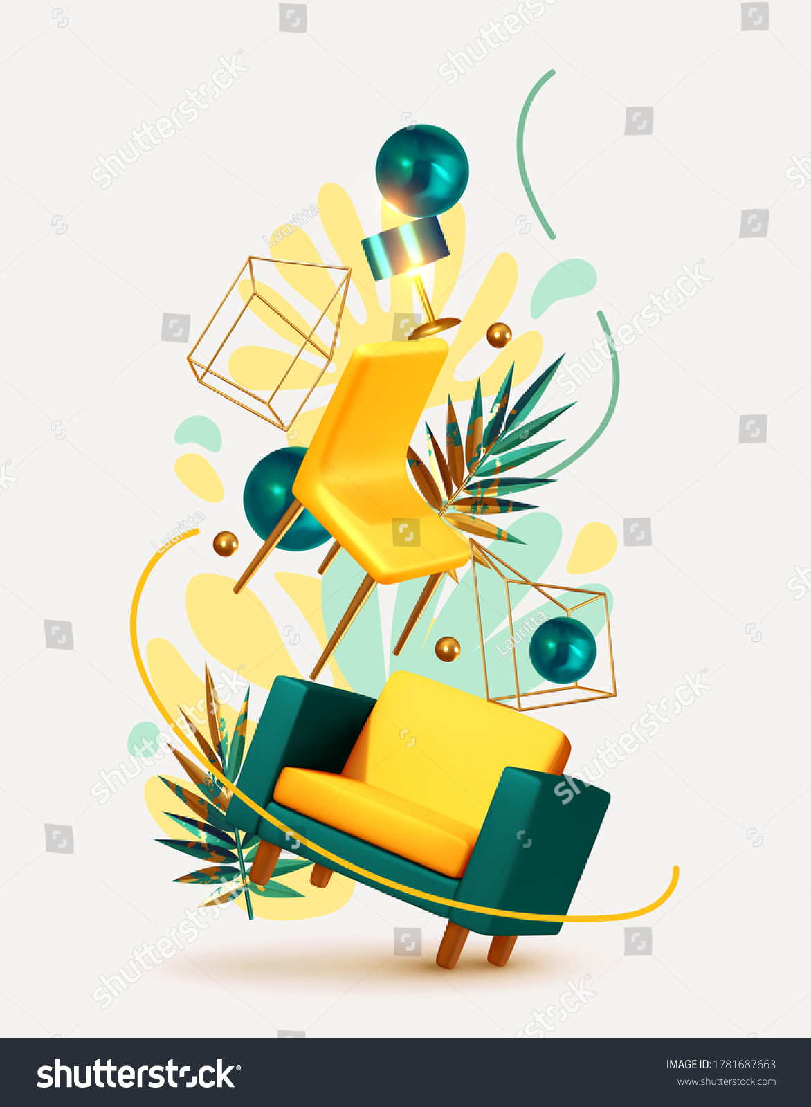 Vector Conceptual Composition 3d Objects House Stock Vector (Royalty ...