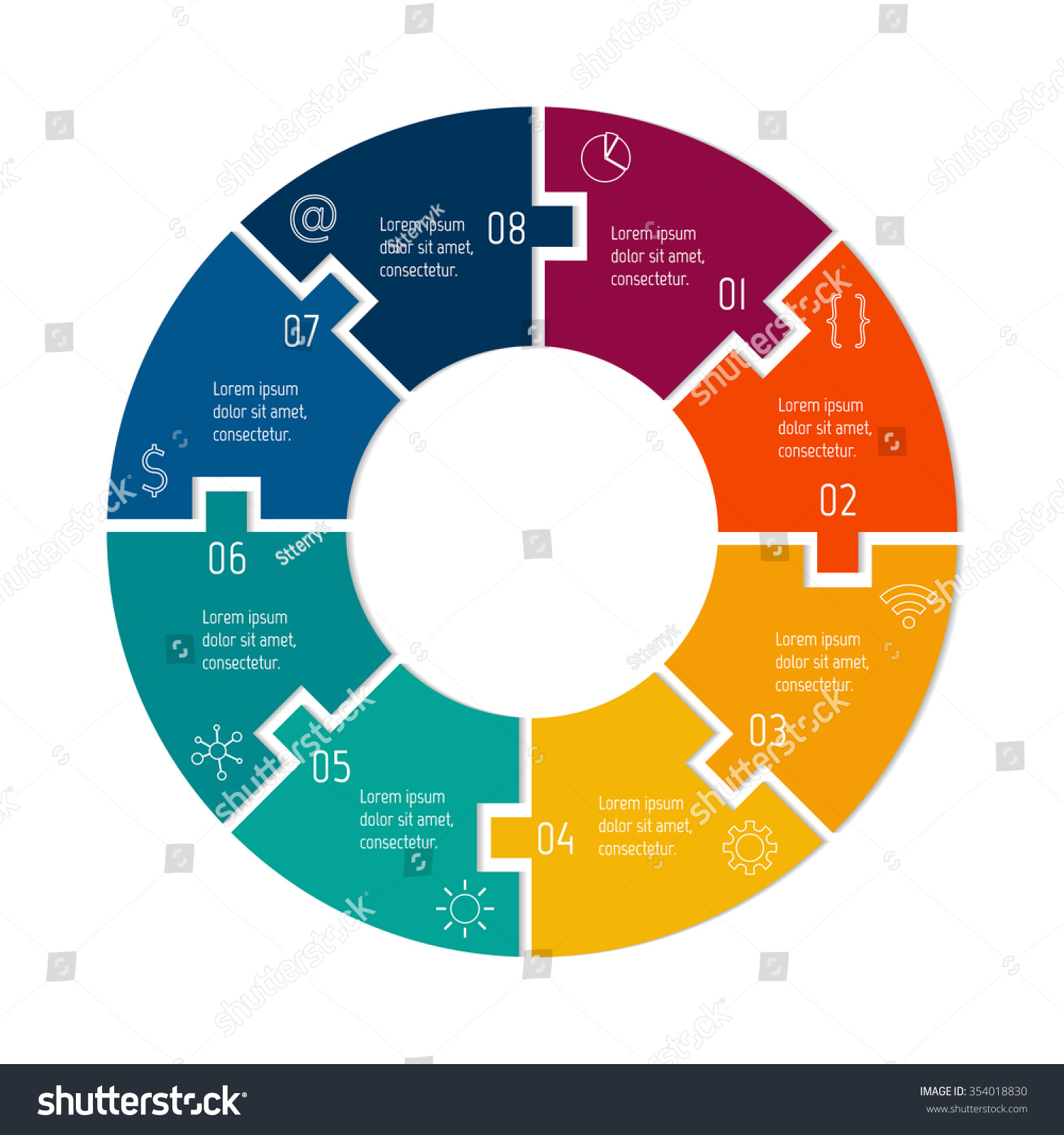 Vector Connected Puzzle Infographic Diagram Circular: stockvector ...