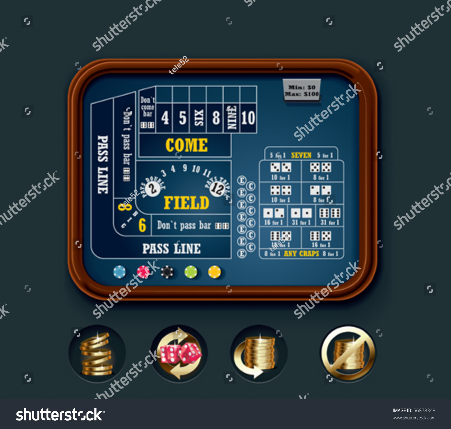 Vector Craps Table Layout Small Stock Vector (Royalty Free) 56878348 ...