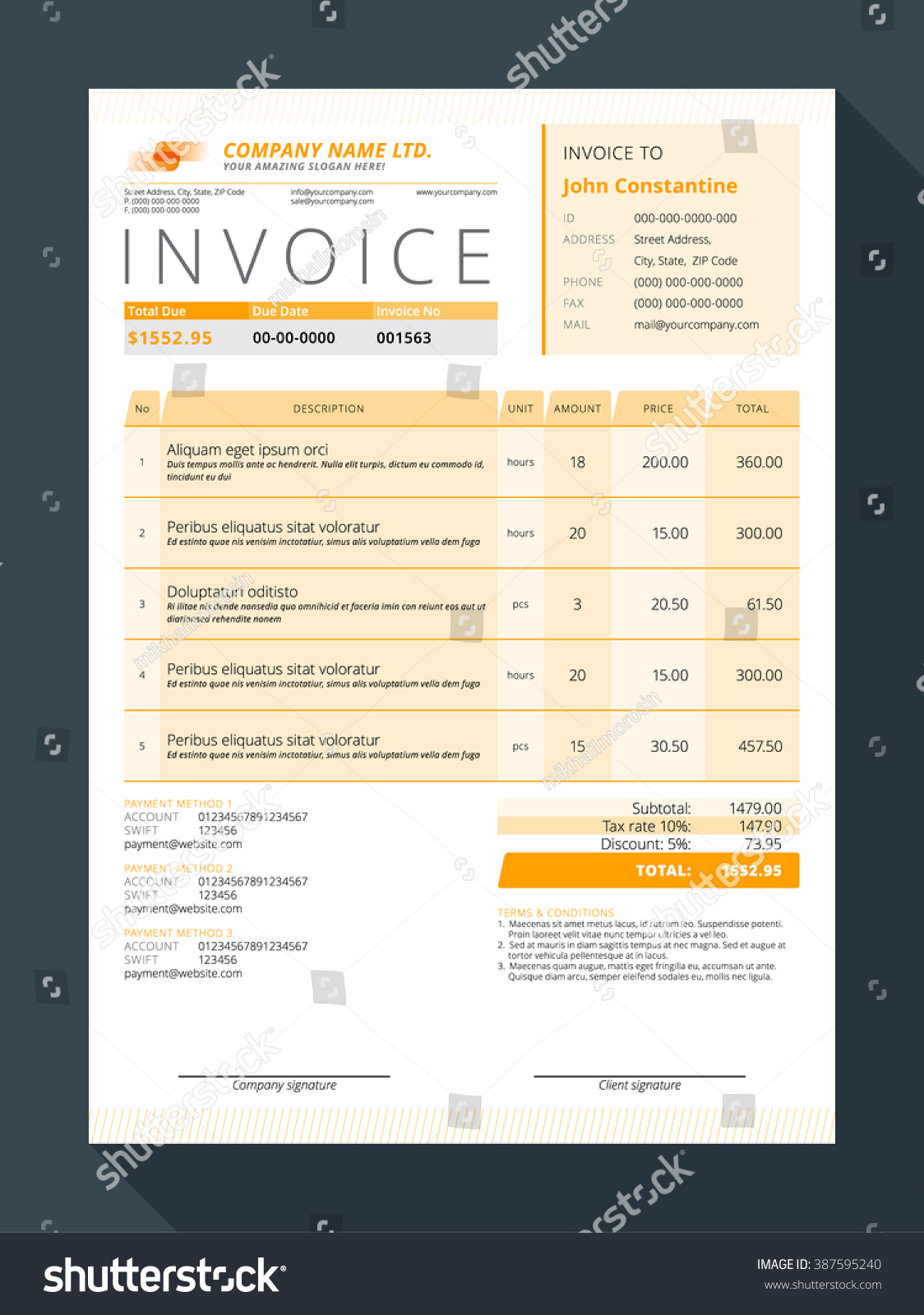 Vektor Stok Vector Customizable Invoice Form Template Design (Tanpa ...