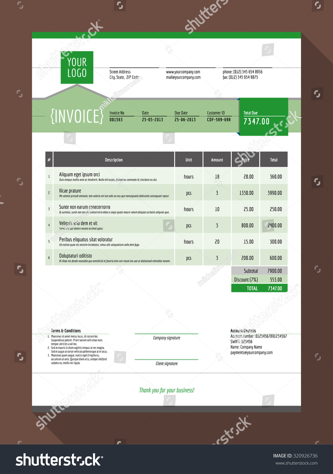Vector Customizable Invoice Form Template Design: เวกเตอร์สต็อก (ปลอด ...