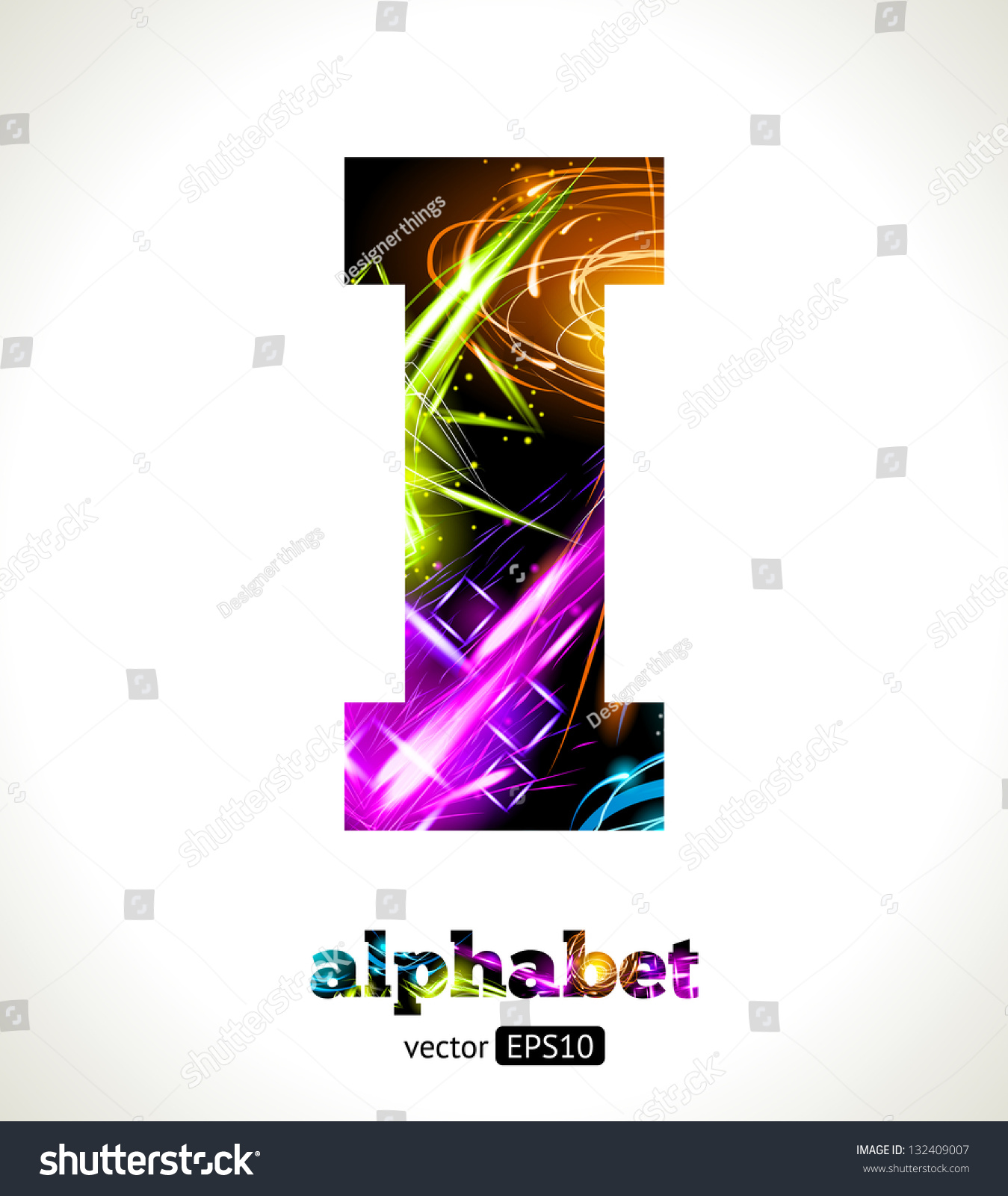 Vector Customizable Light Effect Alphabet. Design Abstract Letter I ...