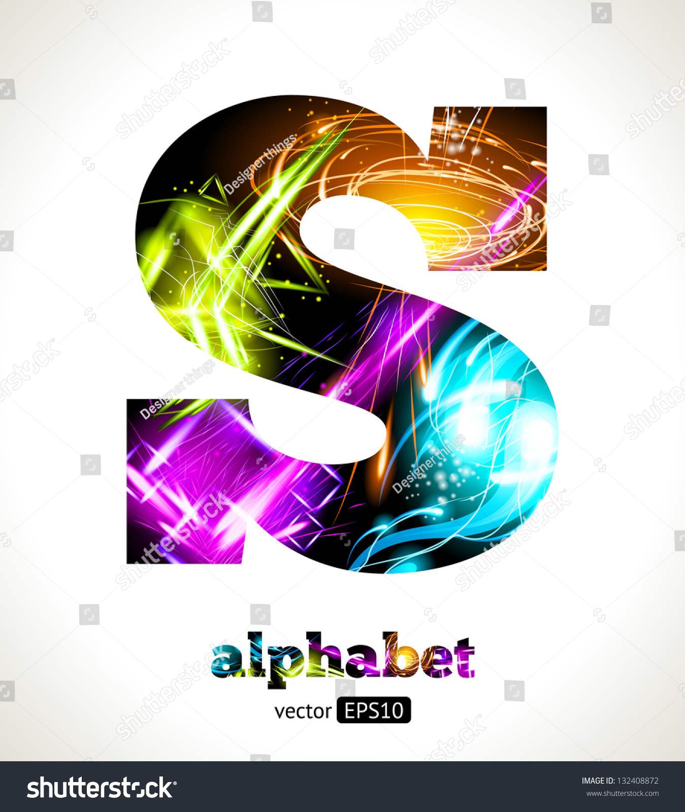 Vector Customizable Light Effect Alphabet. Design Abstract Letter S ...