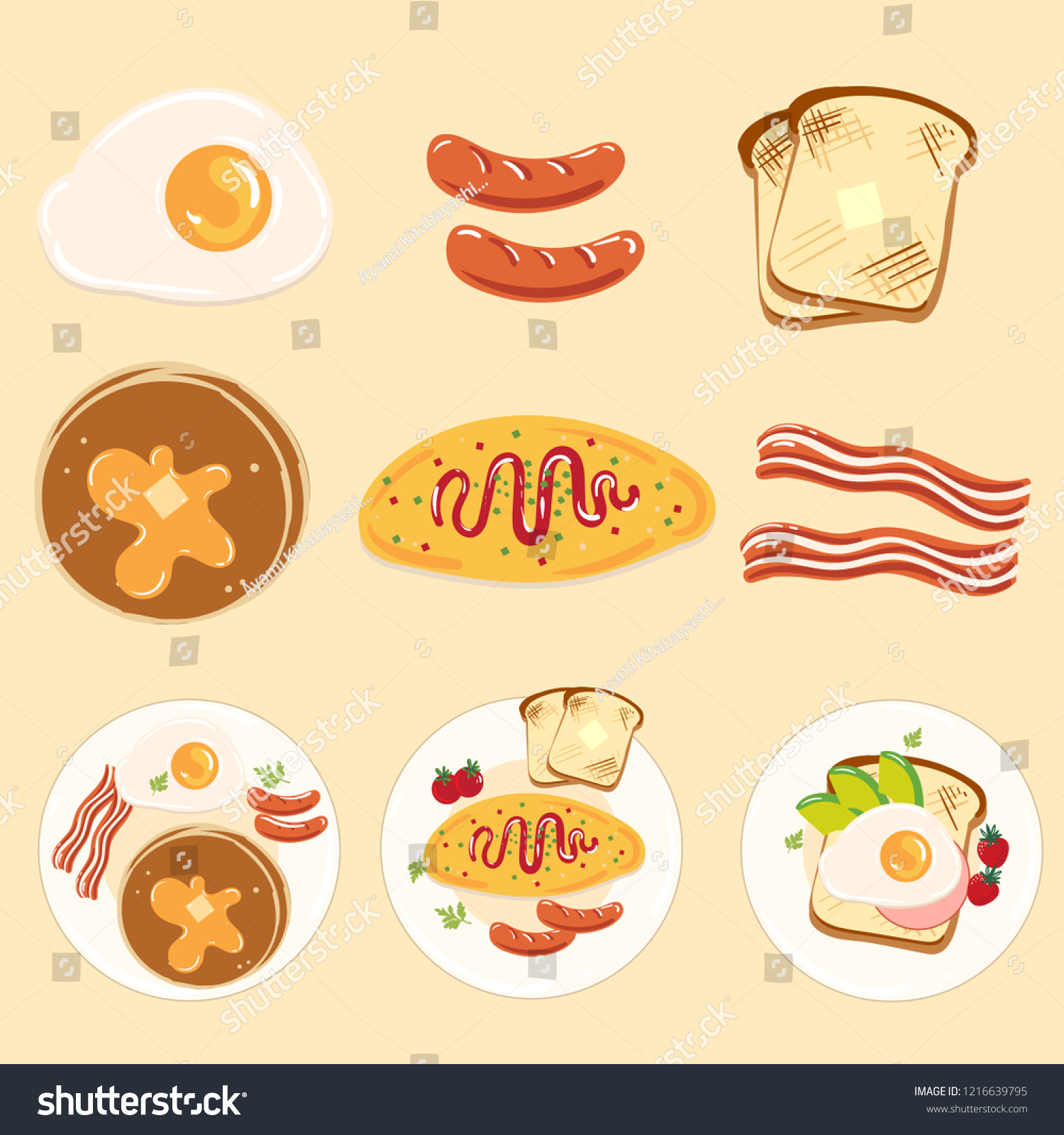 Vector Cute Breakfast Illustrations Icons Stock Vector (Royalty Free ...