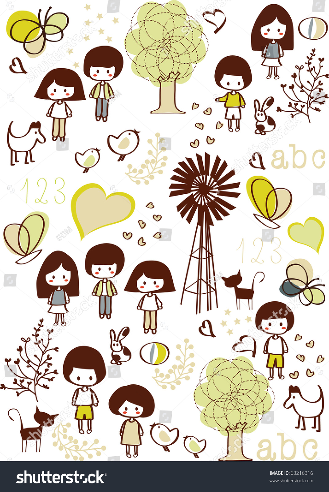 Vector Cute Children Wallpaper Stock Vector (Royalty Free) 63216316