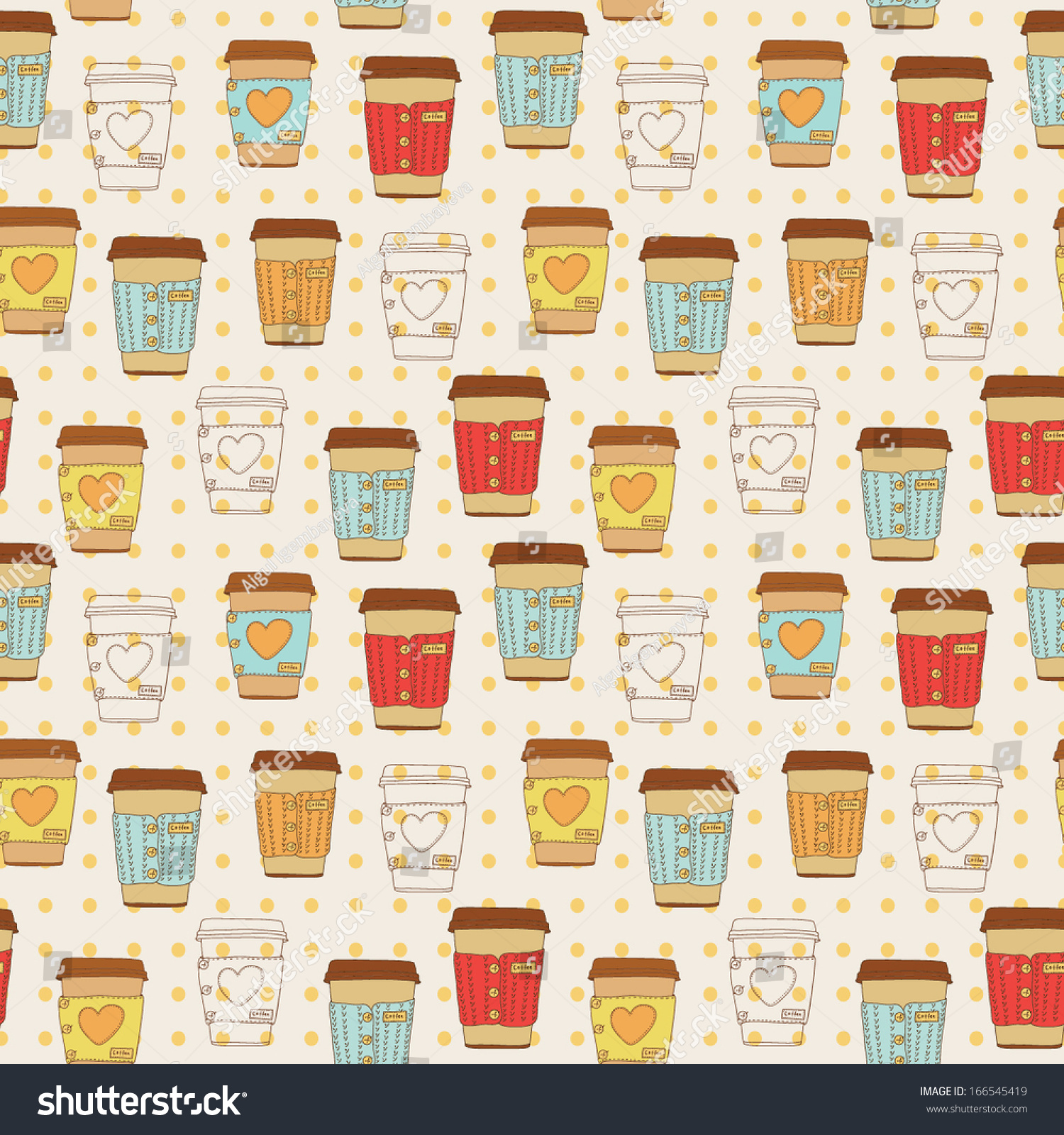 Vector Cute Coffee Cups Seamless Pattern Stock Vektor 166545419 ...