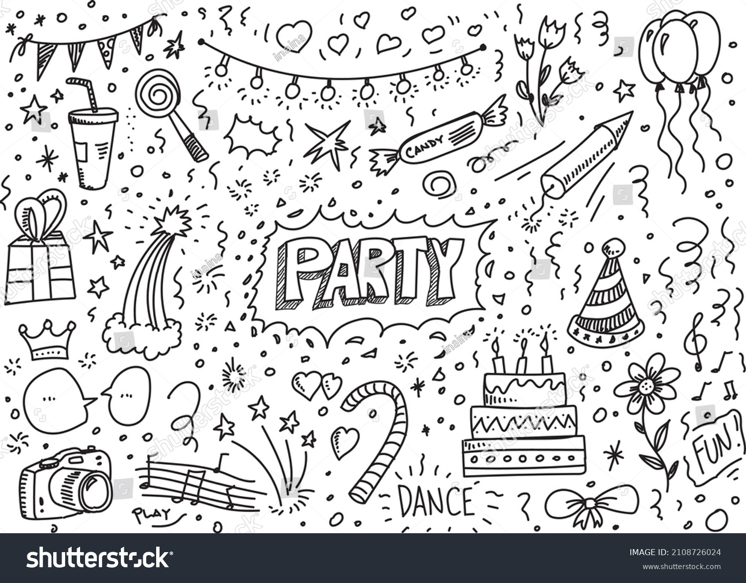 Vector Cute Party Doodles On White Stock Vector (Royalty Free ...