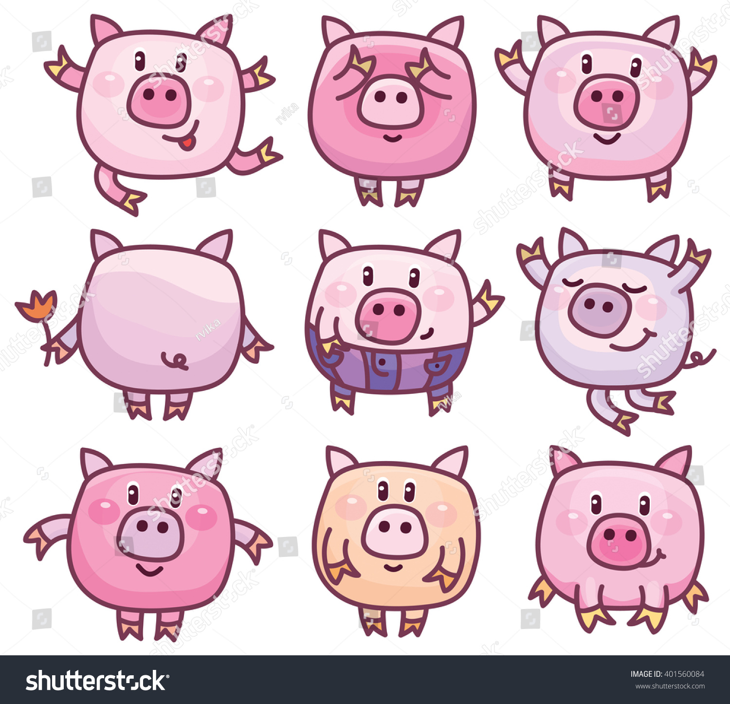 Vector Cute Pigs Cartoons Isolated: vetor stock (livre de direitos ...