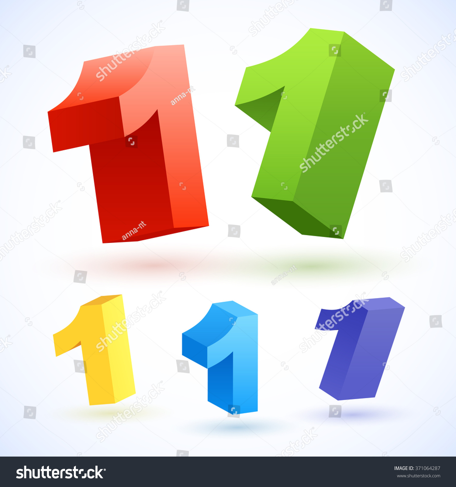 Vector 3d Colorful Numbers Number 1 Stock Vector (Royalty Free) 371064287