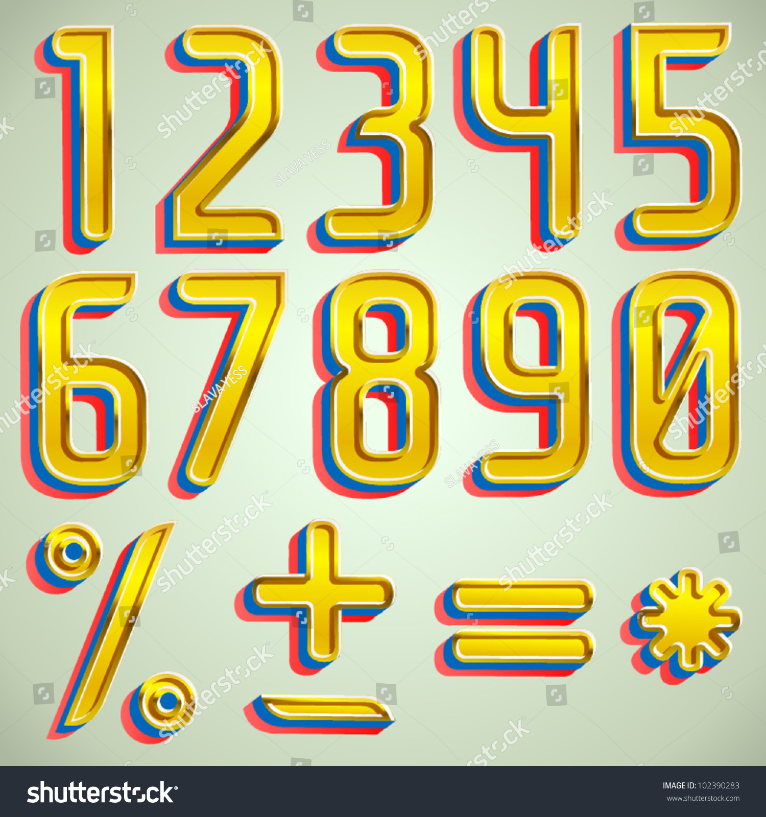 Vector 3d Gold Font Numbers Digits Stock Vector (Royalty Free) 102390283