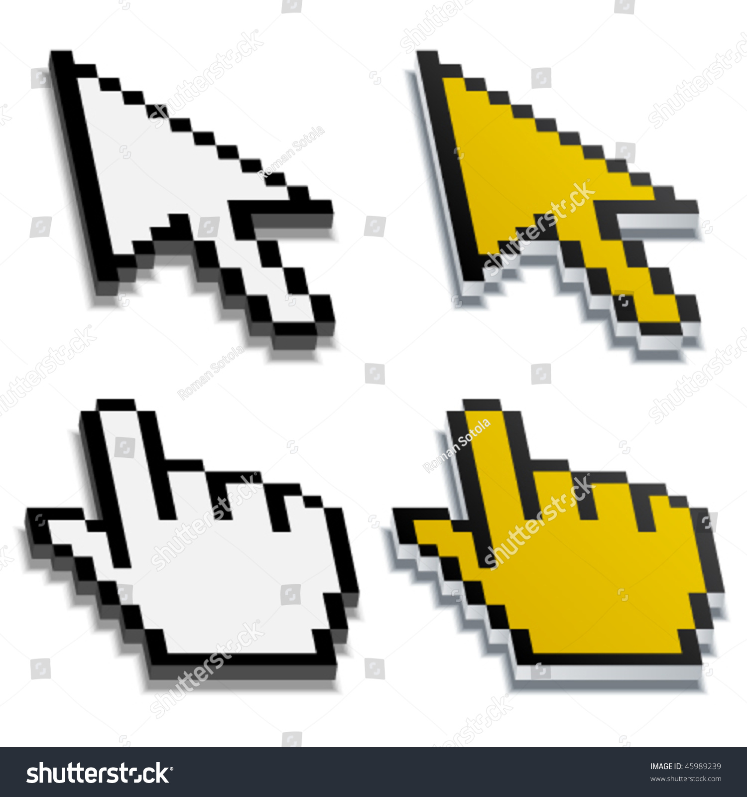 Vector 3d Pixel Cursors Real Blurred Stock Vector (Royalty Free) 45989239
