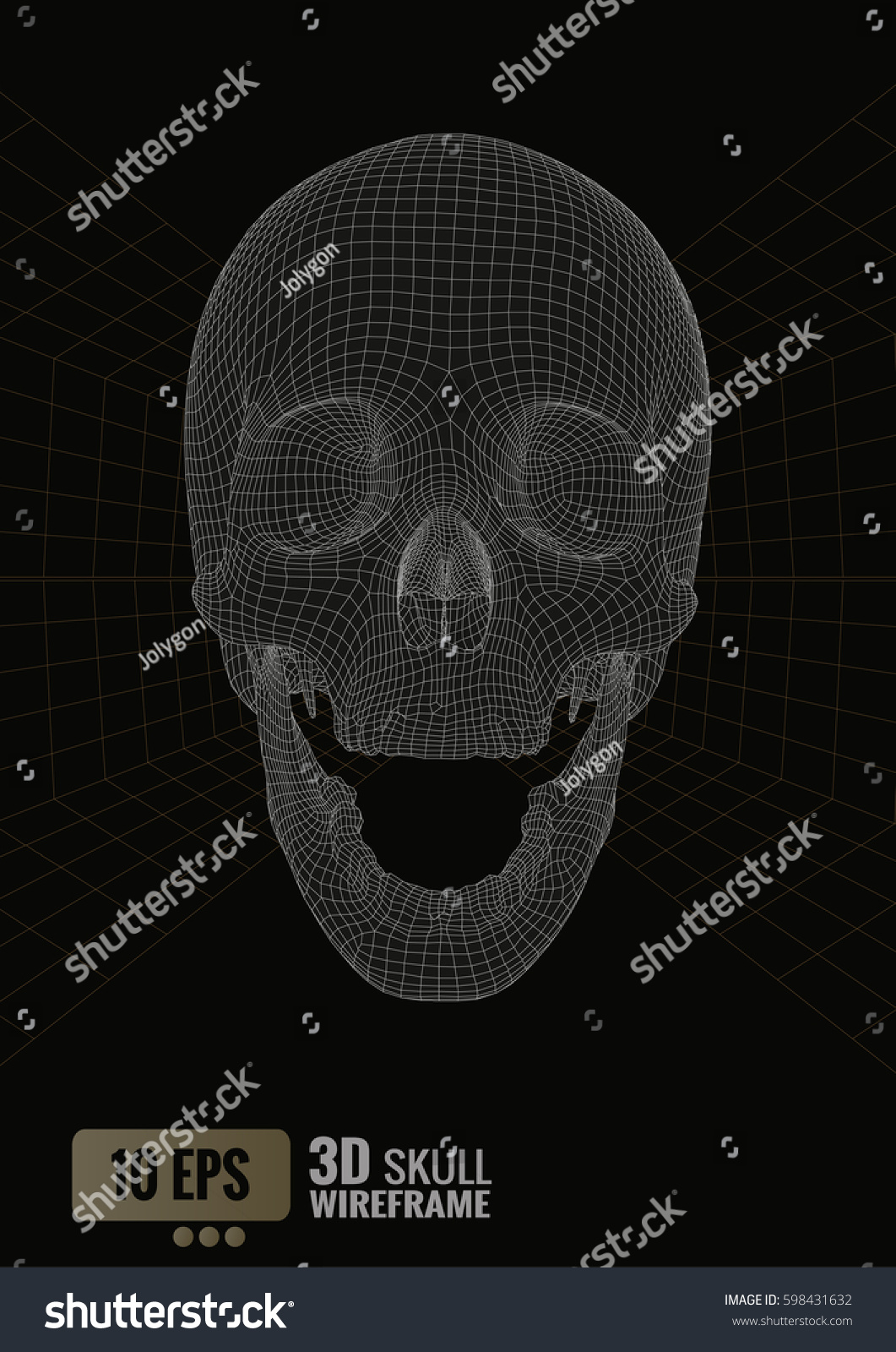 Vector 3d Wireframe Skull Front View Stock Vector (Royalty Free ...