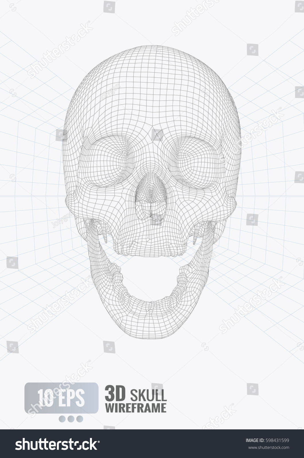 Vector 3d Wireframe Skull Front View Stock Vector (Royalty Free ...