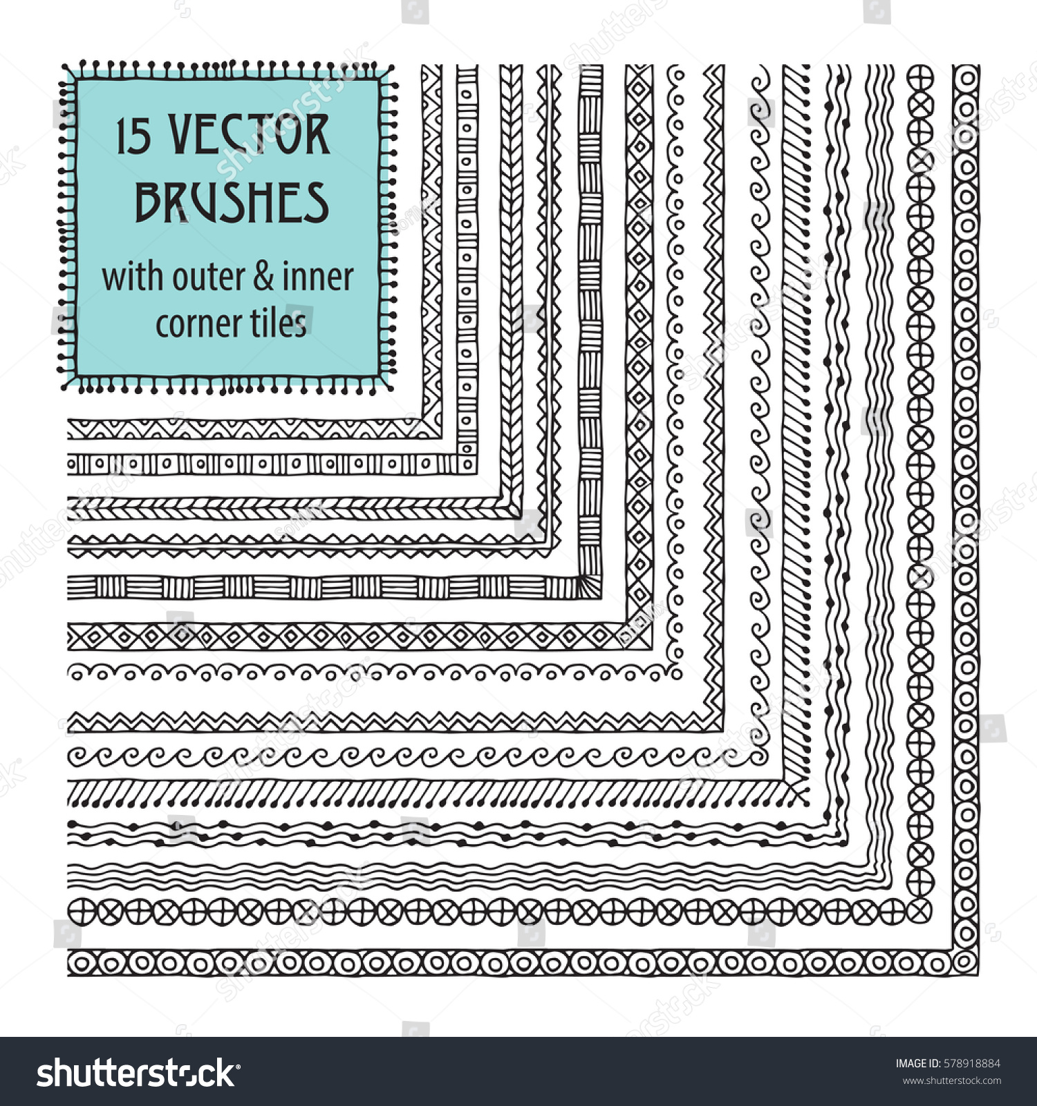 Vector Decorative Scribble Paintbrushes Inner Outer Stock Vector ...