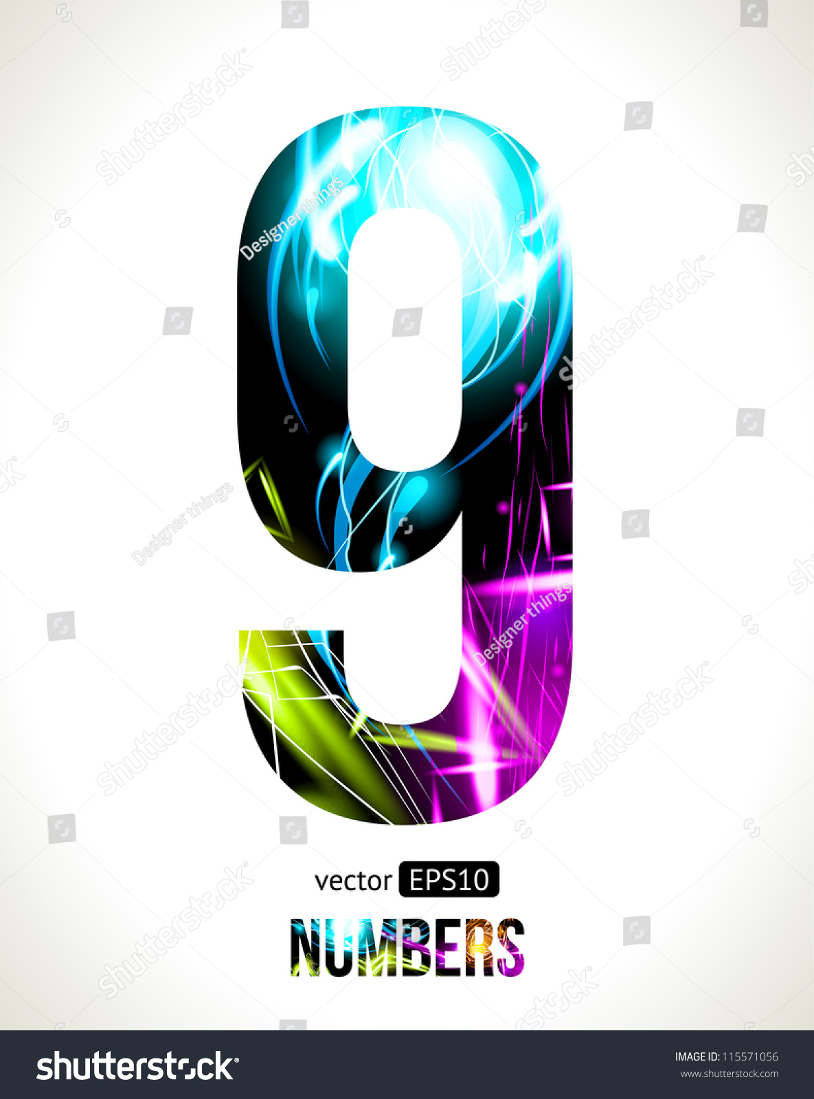 Vector Design Light Effect Alphabet. Easy Customizable. Number 9 ...