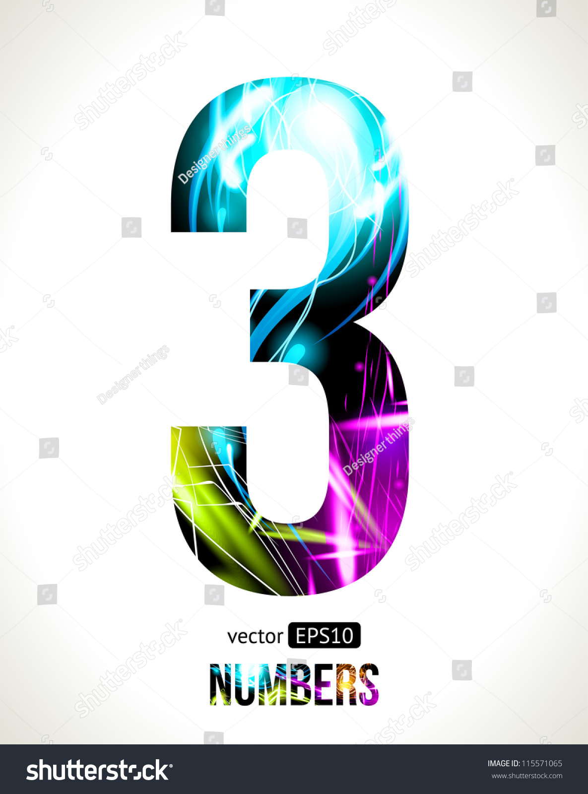 Vector Design Light Effect Alphabet. Easy Customizable. Number 3 ...