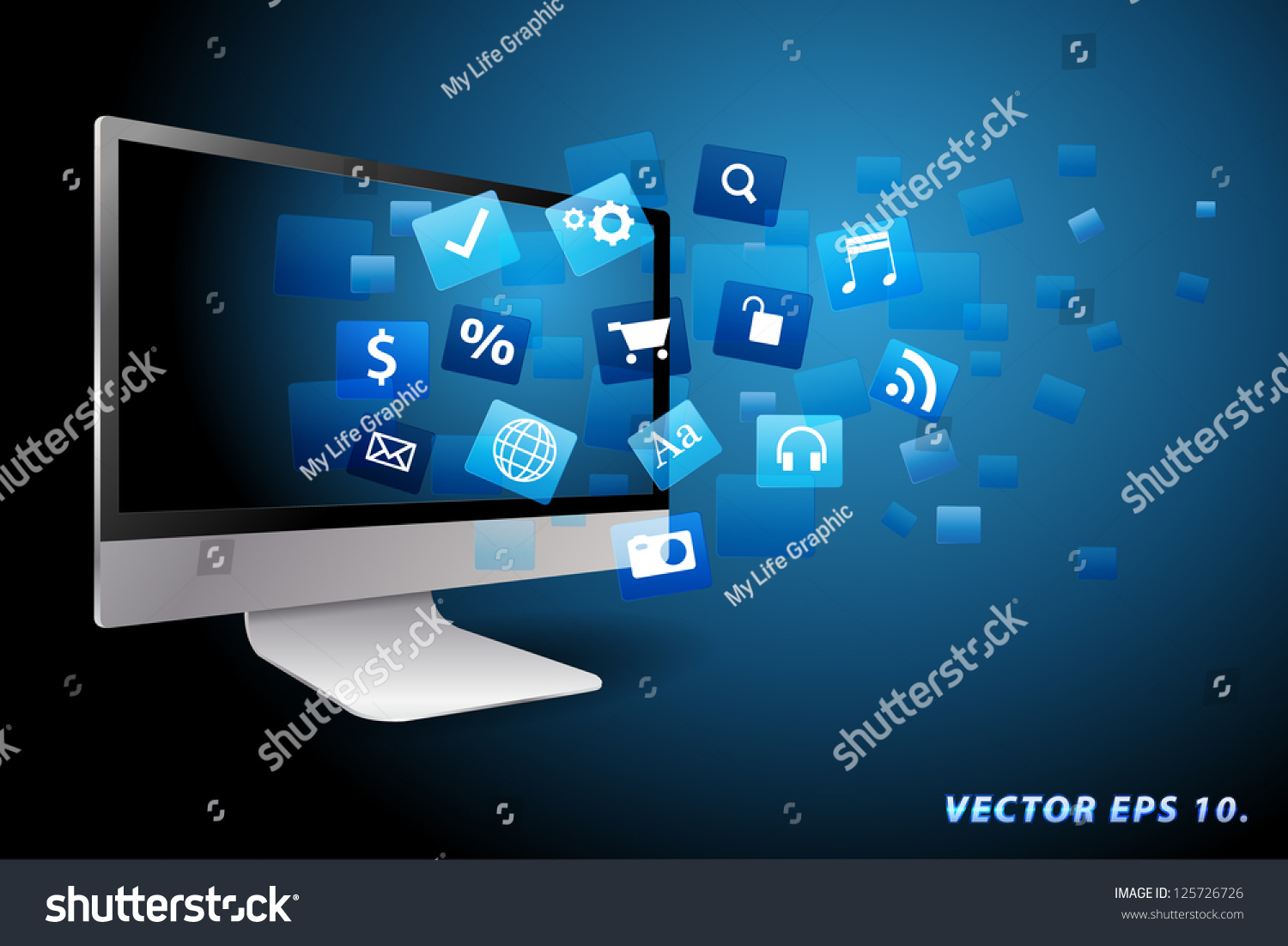 Vector Desktop Computer Internet Communication Cloud 스톡 벡터(로열티 프리 ...