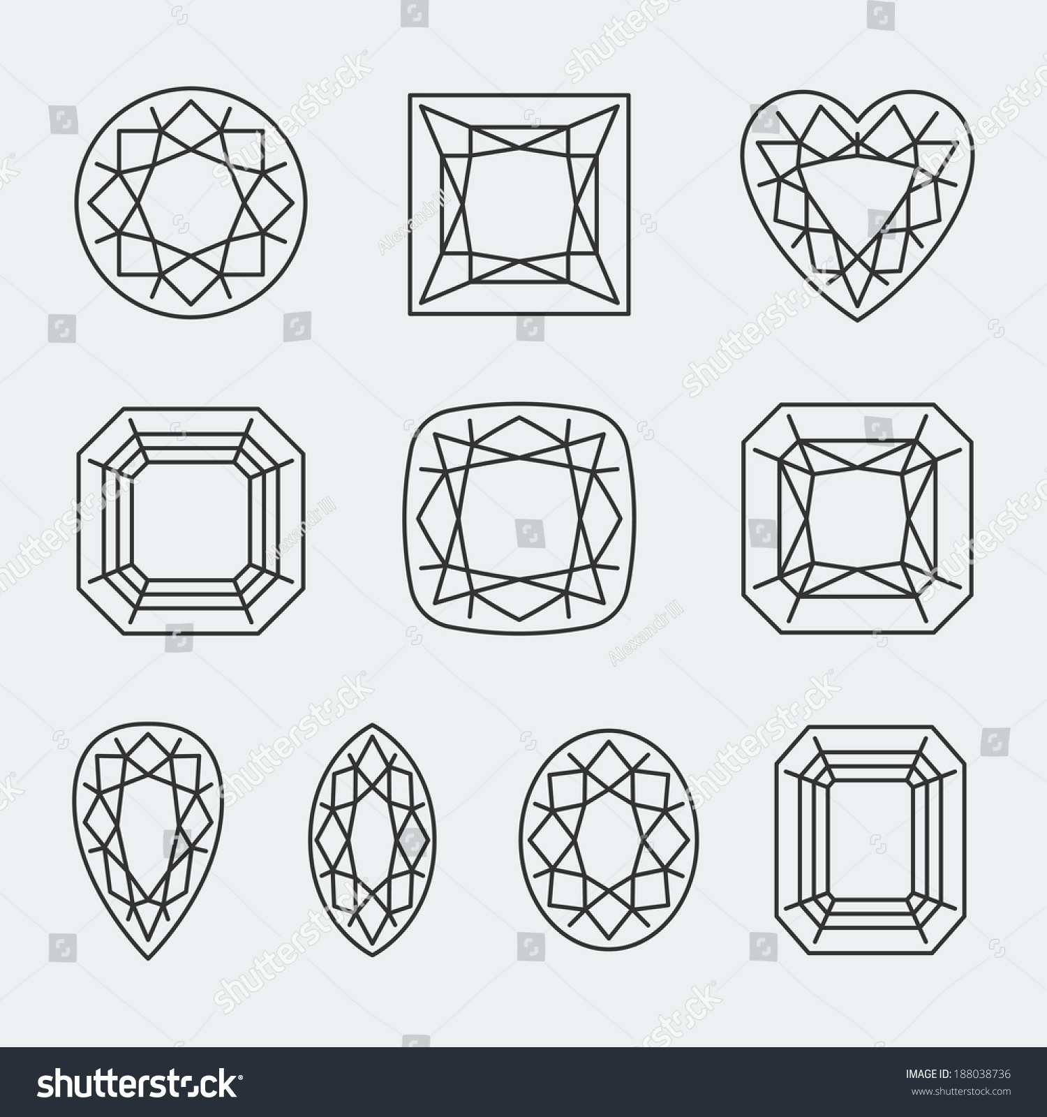Vector Diamond Cuts Icons Set Stock Vector (Royalty Free) 188038736