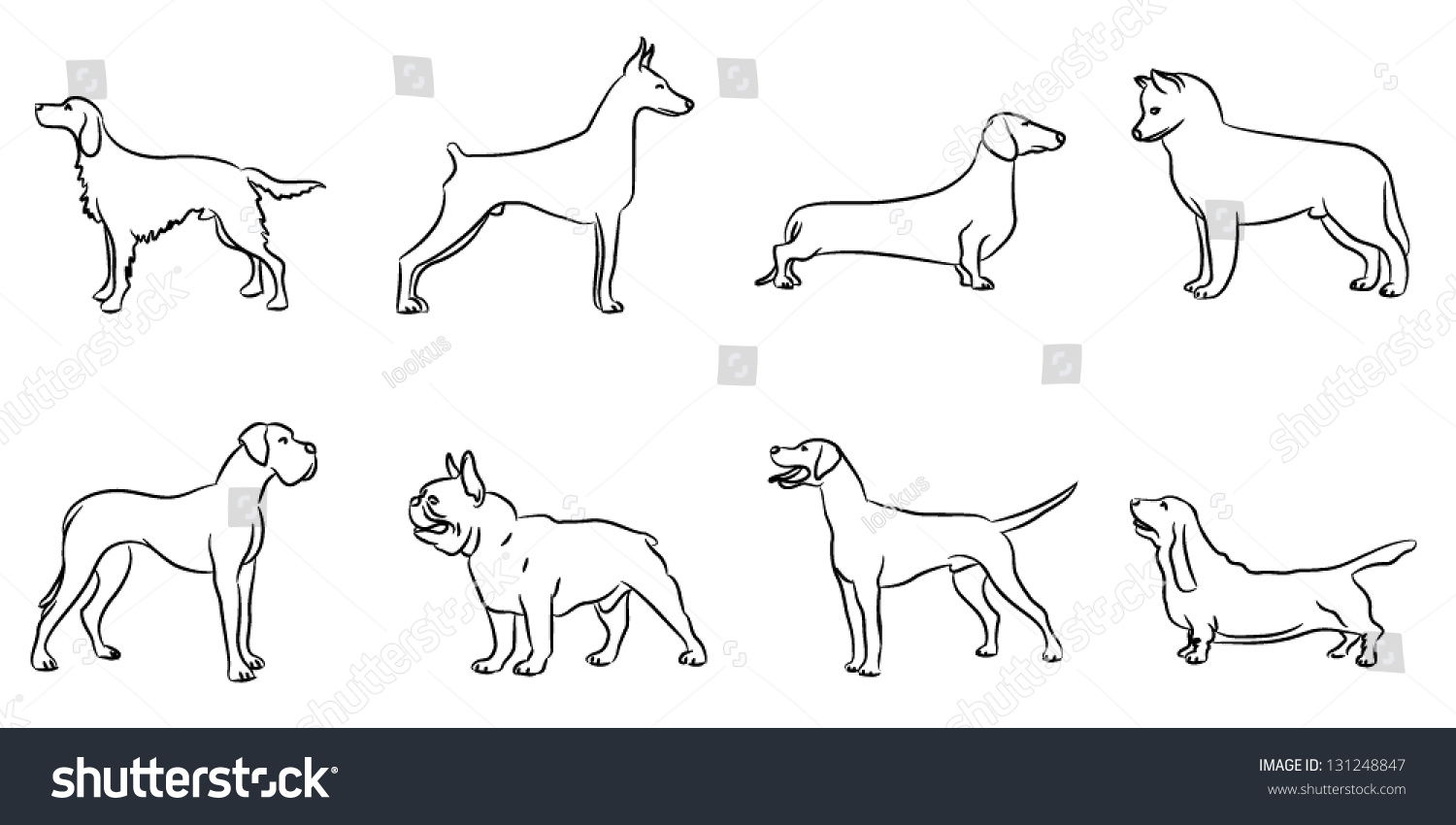 Vector Dogs Hand Drawn Design Set Stock Vector (Royalty Free) 131248847