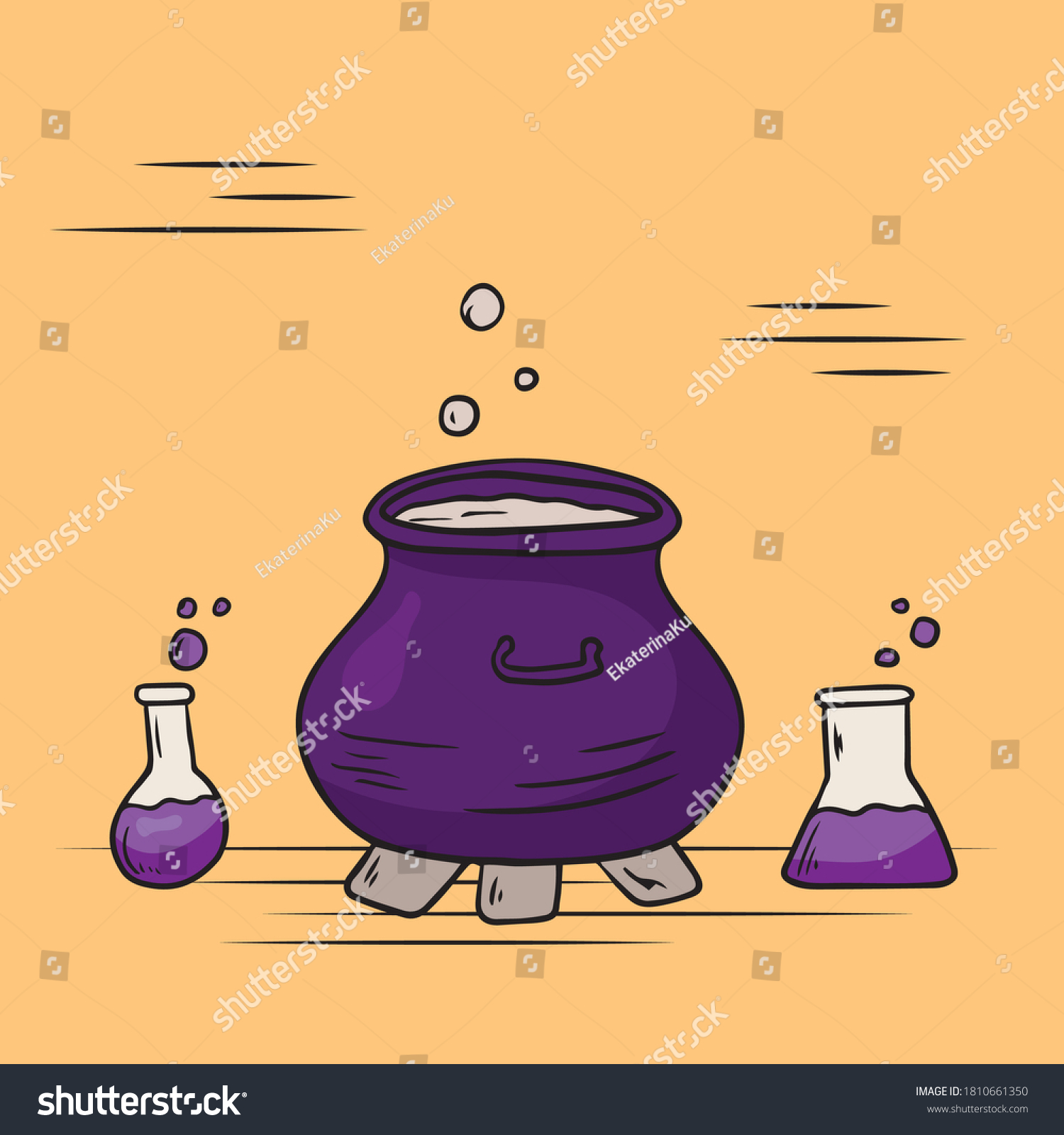 Vector Doodle Illustration Cauldron Boiling Potion Stock Vector ...
