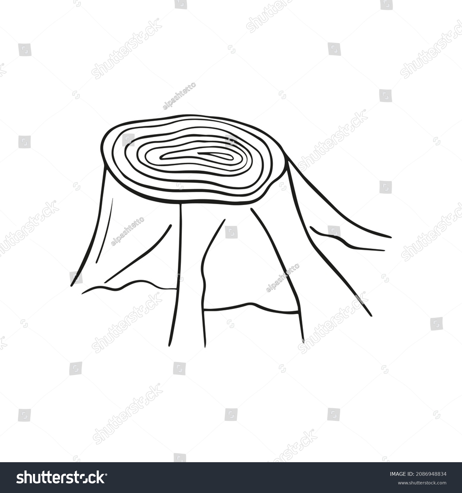 Vector Doodle Tree Stump Isolated Linear Stock Vector (Royalty Free ...